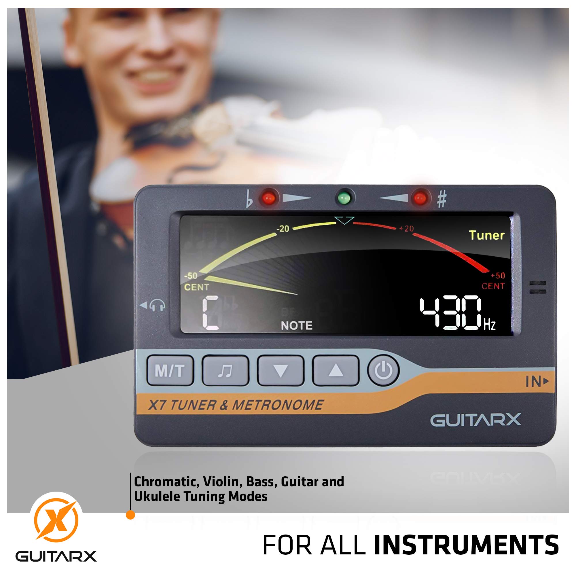 GUITARX X7 - Chromatic Tuner Metronome and Tone Generator for All Instruments - Chromatic, Ukulele, Violin, and Bass Tuning Modes - #1 Among Guitar Tuners - Most Advanced Sensor in The Market