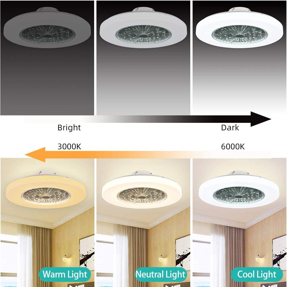 IYUNXI Modern Ceiling Fan with Lights, Flush Mount, Remote Control LED Dimming 3 Colors Lighting, Low Profile Ceiling Fan 23 Inch,72W Enclosed, Kitchen, Bedroom, Children's Room