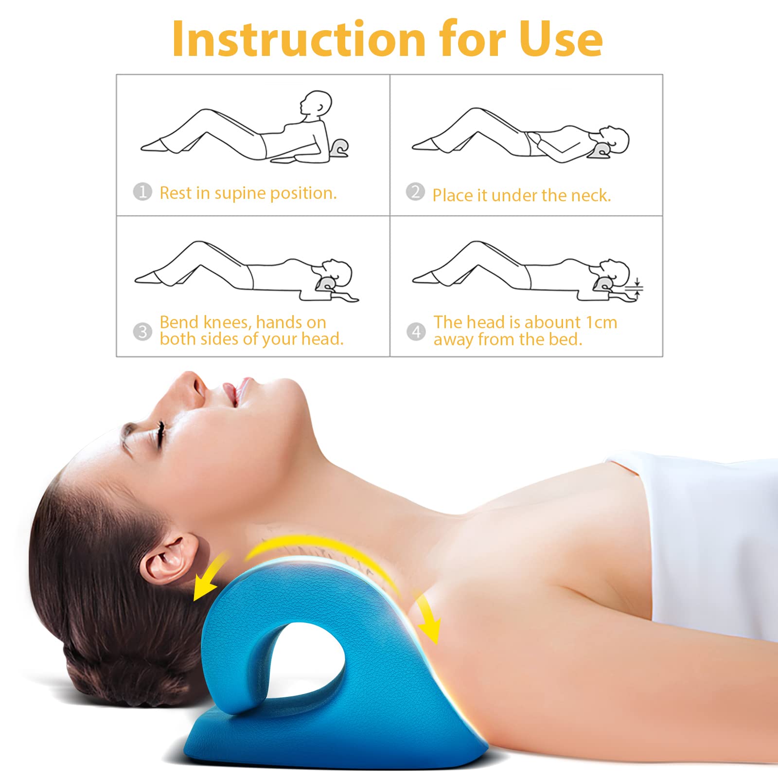 Neck Stretcher for Neck Pain Relief, Neck Hump Corrector Cervical Traction Device, Neck and Shoulder for TMJ Pain Relief and Cervical Spine Alignment - Blue