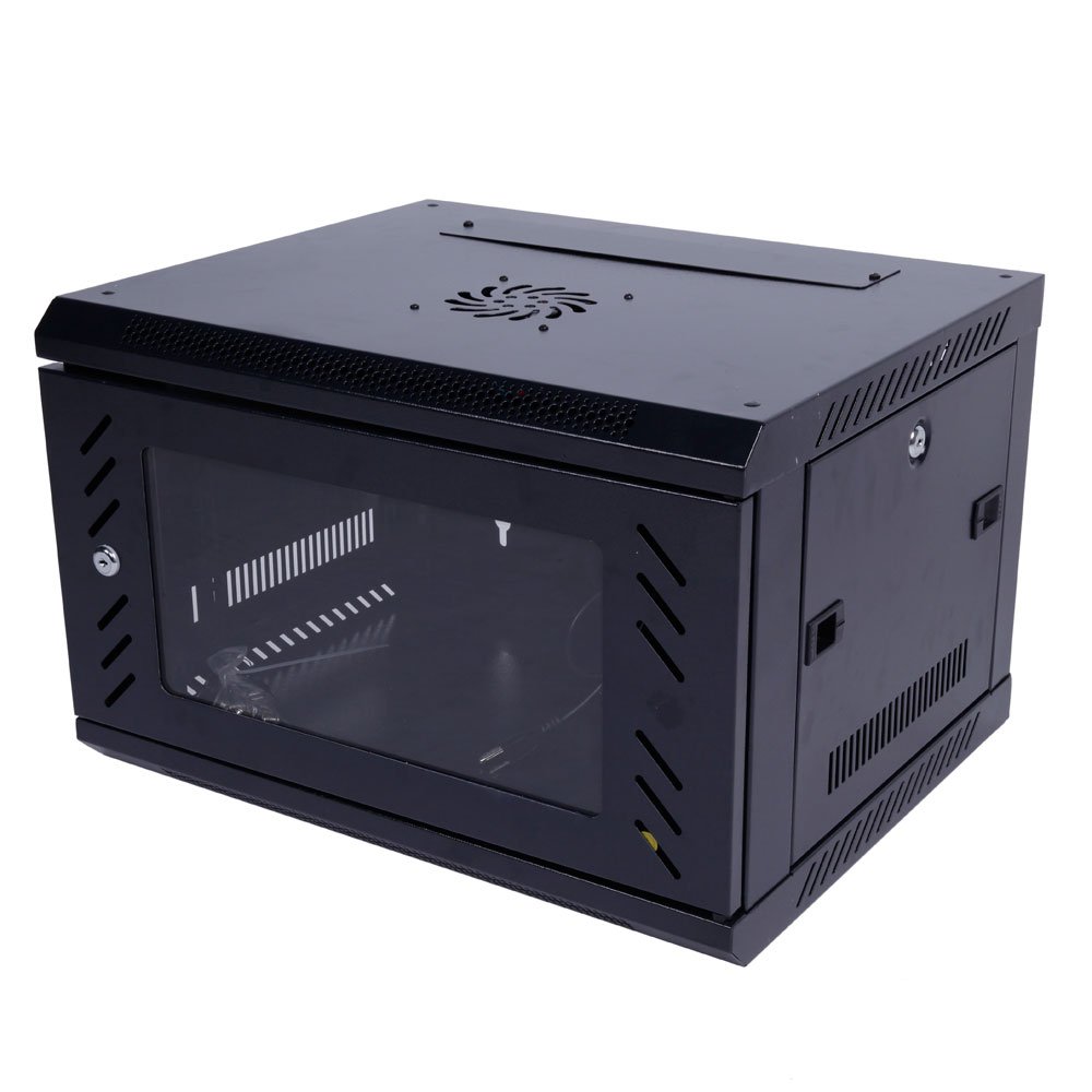 Goujxcy 6U Wall Mount Rack Server Cabinet Data Network Enclosure Server Network Rack with Cooling Fan Black