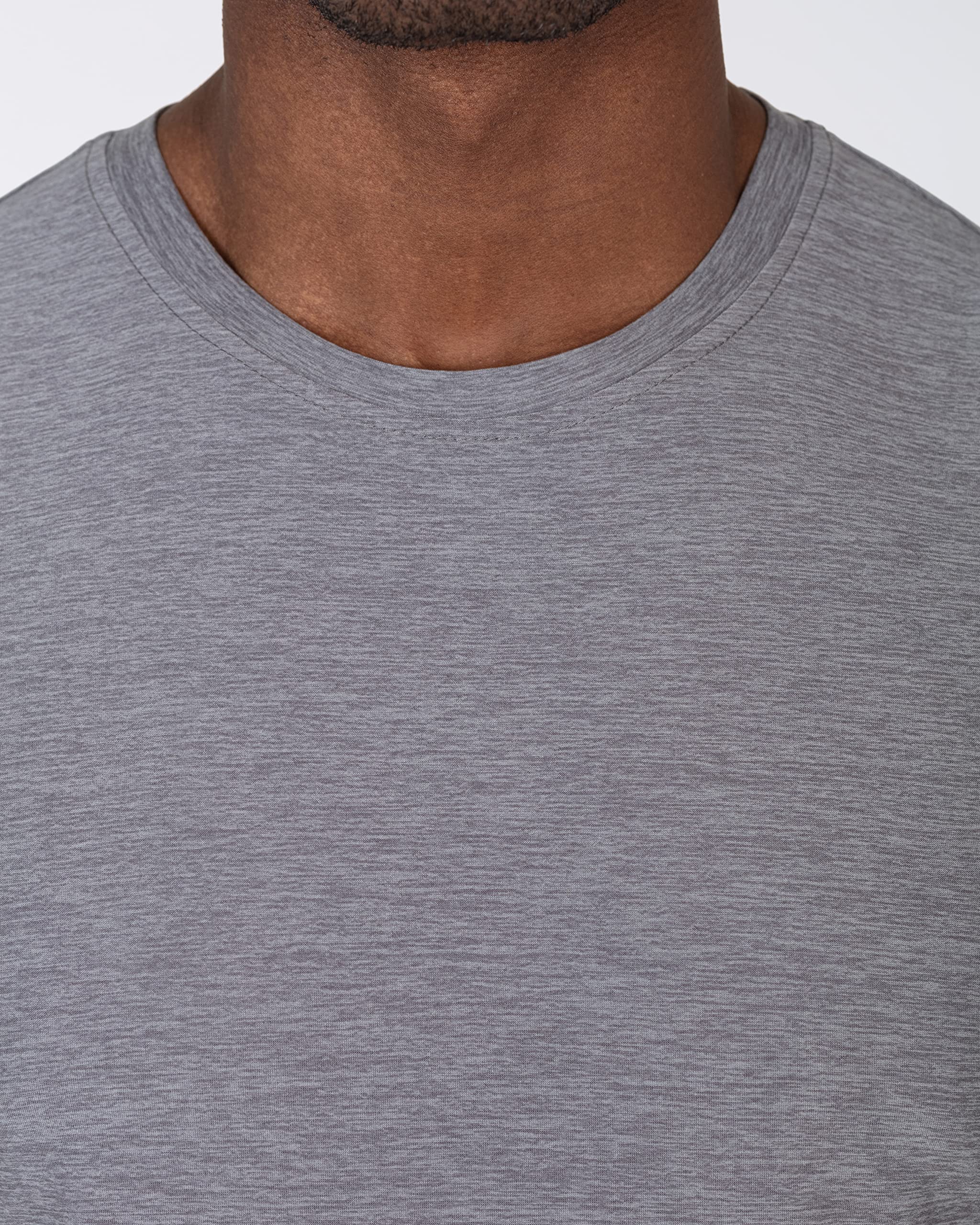 Layer 8 2 Pack Mens Workout Shirts- Dry-Fit Moisture Wicking Tech Athletic Performance Running Gym Crew Neck Tshirts for men (Med. Grey Heather/White Solid, Large)