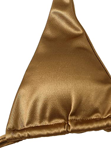 Glod Women's Metallic Halter Top Two Piece Swimsuit Tie Padded Side Bottom Triangle Sexy Bikini Bathing Suit Thong Swimsuits with String(Glod-Medium)