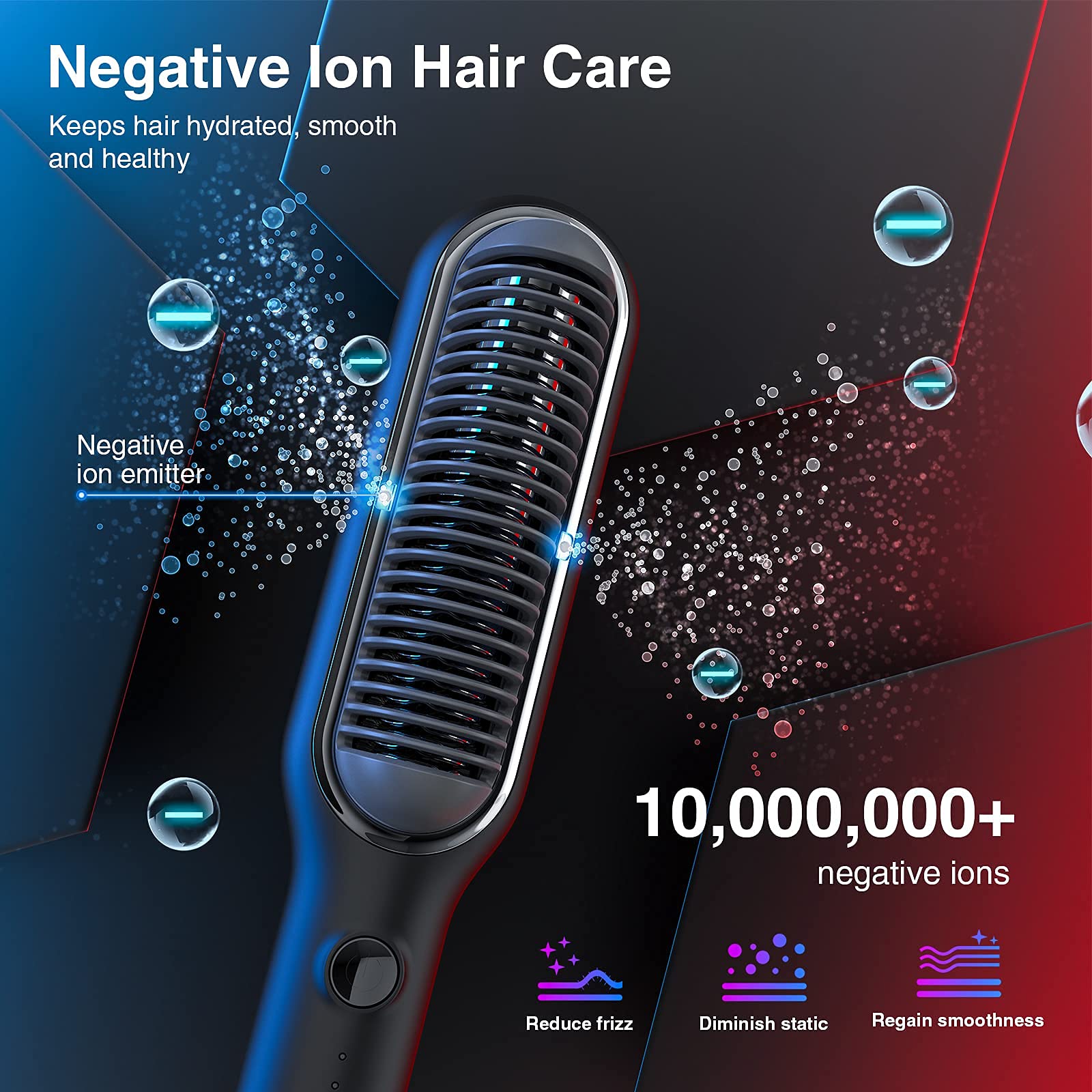Ionic Hair Straightener Brush | Enhanced Ionic Straightening Comb with 5 Temperature Settings | Lock and Auto-Off Functions for PTC Ceramic Heating for Frizz-Free Silky Hair