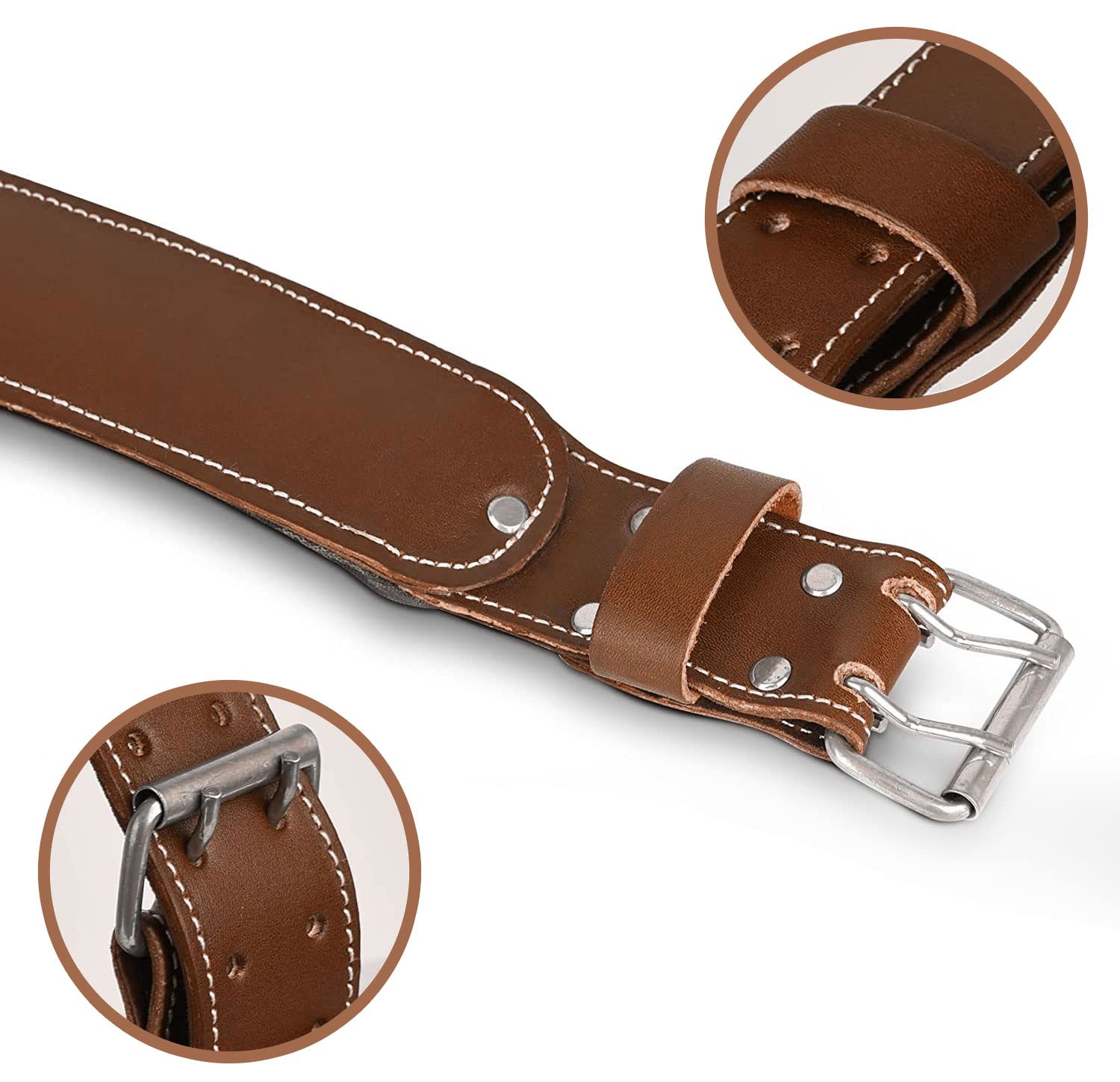 LAUTUS 3-Inch Tapered Padded Work Belt in Heavy Oiled Tanned Leather| 32-Inch to 45-Inch | Brown|