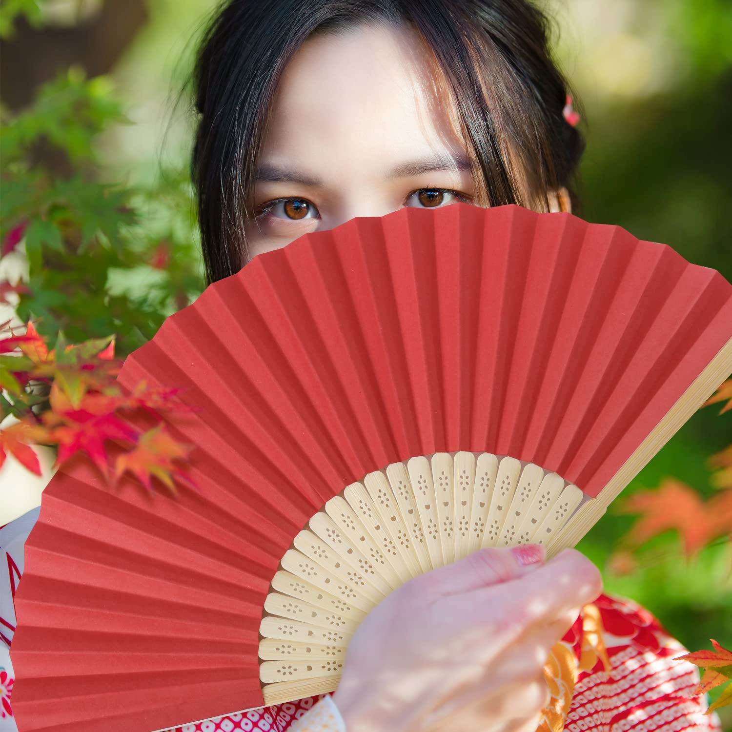 KINBOM 10pcs Folding Hand Fans for Women, Multicolor Folding Fans Hand Fan Foldable Bamboo Elegant Folding Fan with 10 Solid Colors for Daily Use Wedding Dance Party