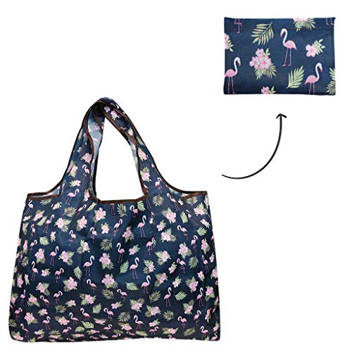 Wrapables Eco-Friendly Large Nylon Reusable Shopping Bags (Set of 2), Flamingo Fun