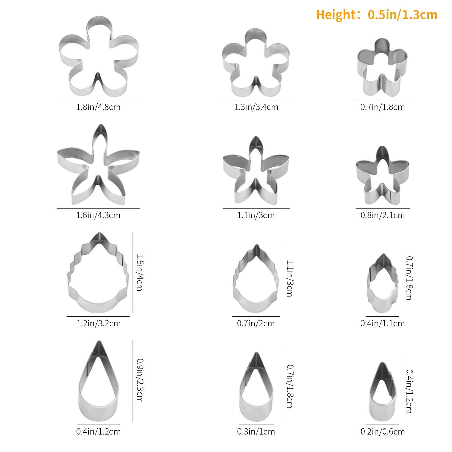 GSKS Mini Metal Cookie Cutters Baking Set of 12 Small Biscuit Fondant Cutter Flower Leaf Shape