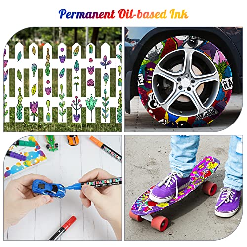 SUPKIZ Paint Markers Pens, 12 Colors Oil-Based Waterproof Fancy Paint Markers, Quick Dry Permanent Push Markers Set for Tire, Rock, Wood, Fabric, Plastic, Canvas, Glass, Mugs, DIY Craft