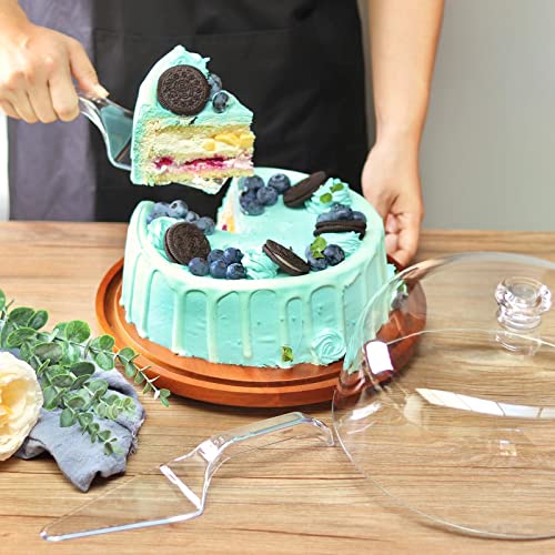 WEHOME Rotating Cake Stand with Dome,Acacia Wood with Acrylic Lid,Revolving Cake Diaplay Plate Holder with Clear Cake Cover for Cakes,Cupcakes,Pastries,Cookies,Desserts&etc.