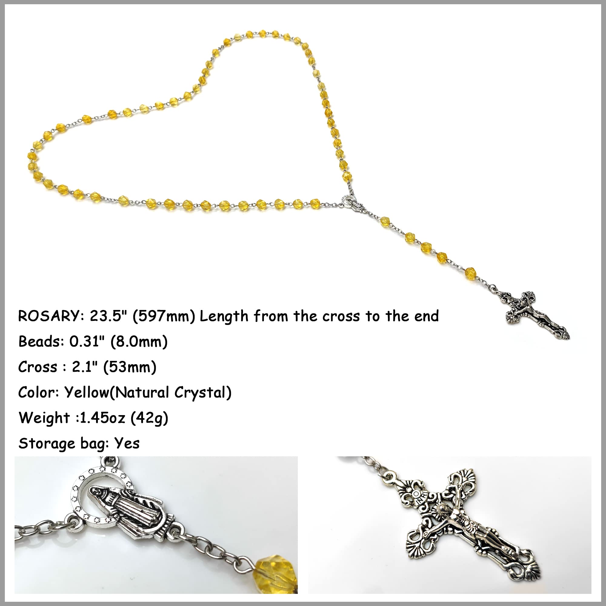 GeekTenet Rosary Beads Chaplet Yellow Rhombus Natural Crystal Rosery Cross Catholic gifts (Yellow)