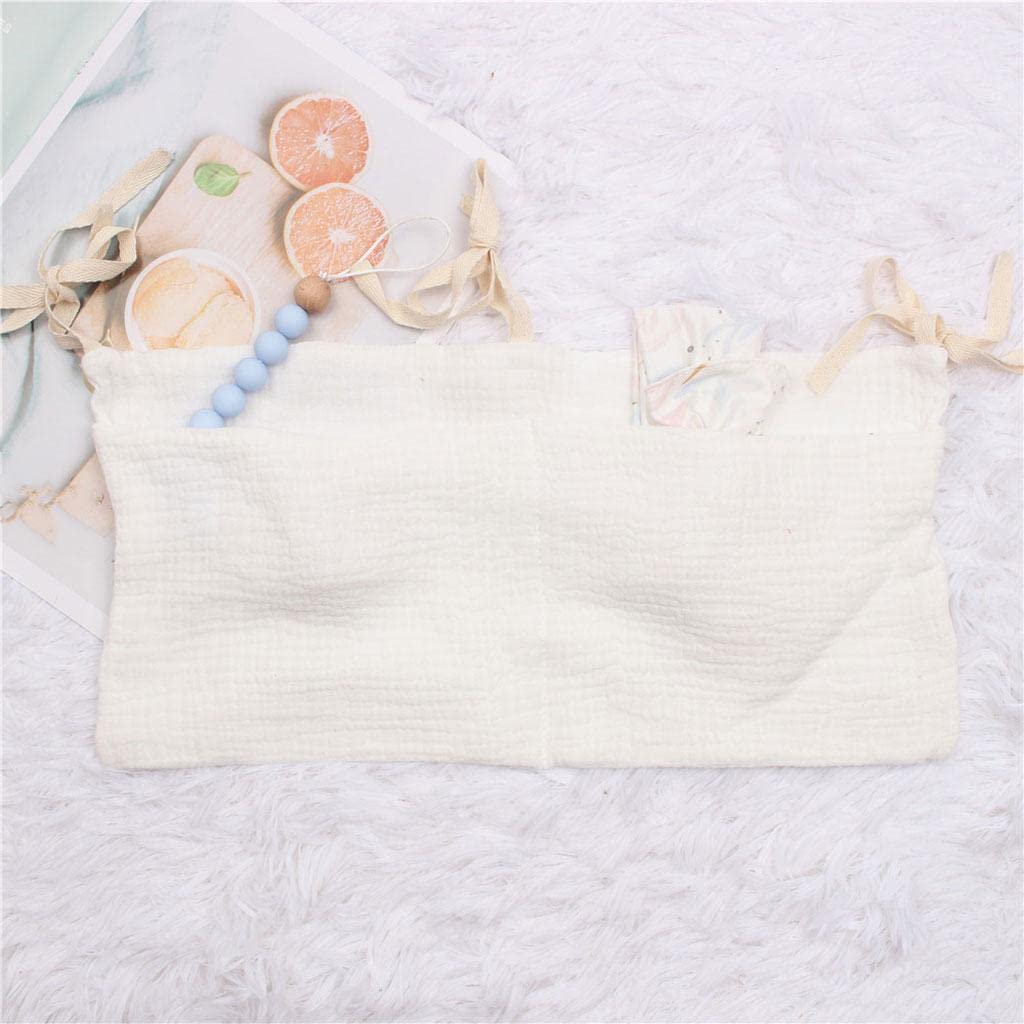 Multi-Use Organizer Storage Bag Diaper Holder Crib Organizer Nursery Bag Hanging 2 Pockets for Diapers, White