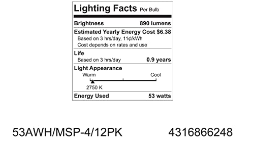 GE Lighting 66248 Soft White 53-Watt, 890-Lumen A19 incandescent Light Bulb with Medium Base, 8-Pack