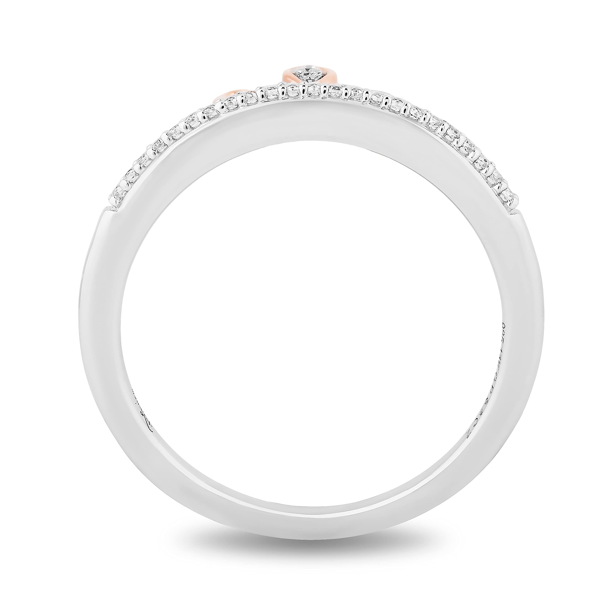 Jewelili Enchanted Disney Fine Jewelry Sterling Silver and 10K Rose Gold 1/6 Cttw Natural White Round Diamond Elsa-Anna Duo Stack Ring, Size 6