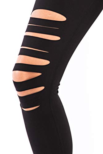 Hype Up Women's High Waisted Ripped Super Buttery Soft Active Wear Full Length Leggings with Inner Pocket (S-3X) Black