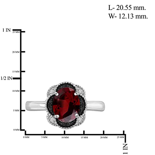 JEWELEXCESS 2.20 CTW Garnet & Accent Black and White Diamonds Ring in Sterling Silver
