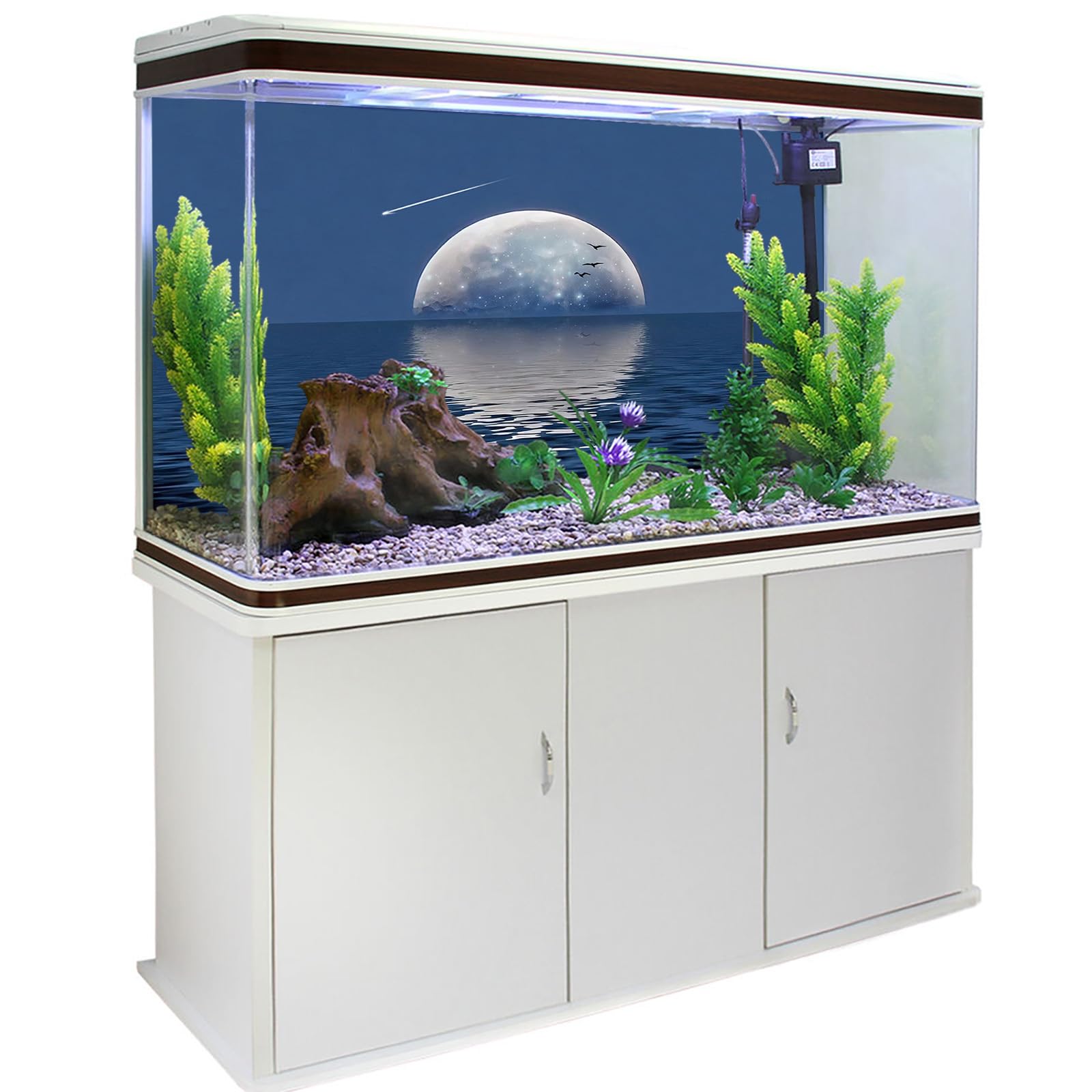 Full Moon Aquarium Background, Durable PVC Adhesive Backdrop Aquarium Poster Fish Tank Backgrounds Decorative Paper 24.4x60.8inch, Blue Ocean Waves Seabirds