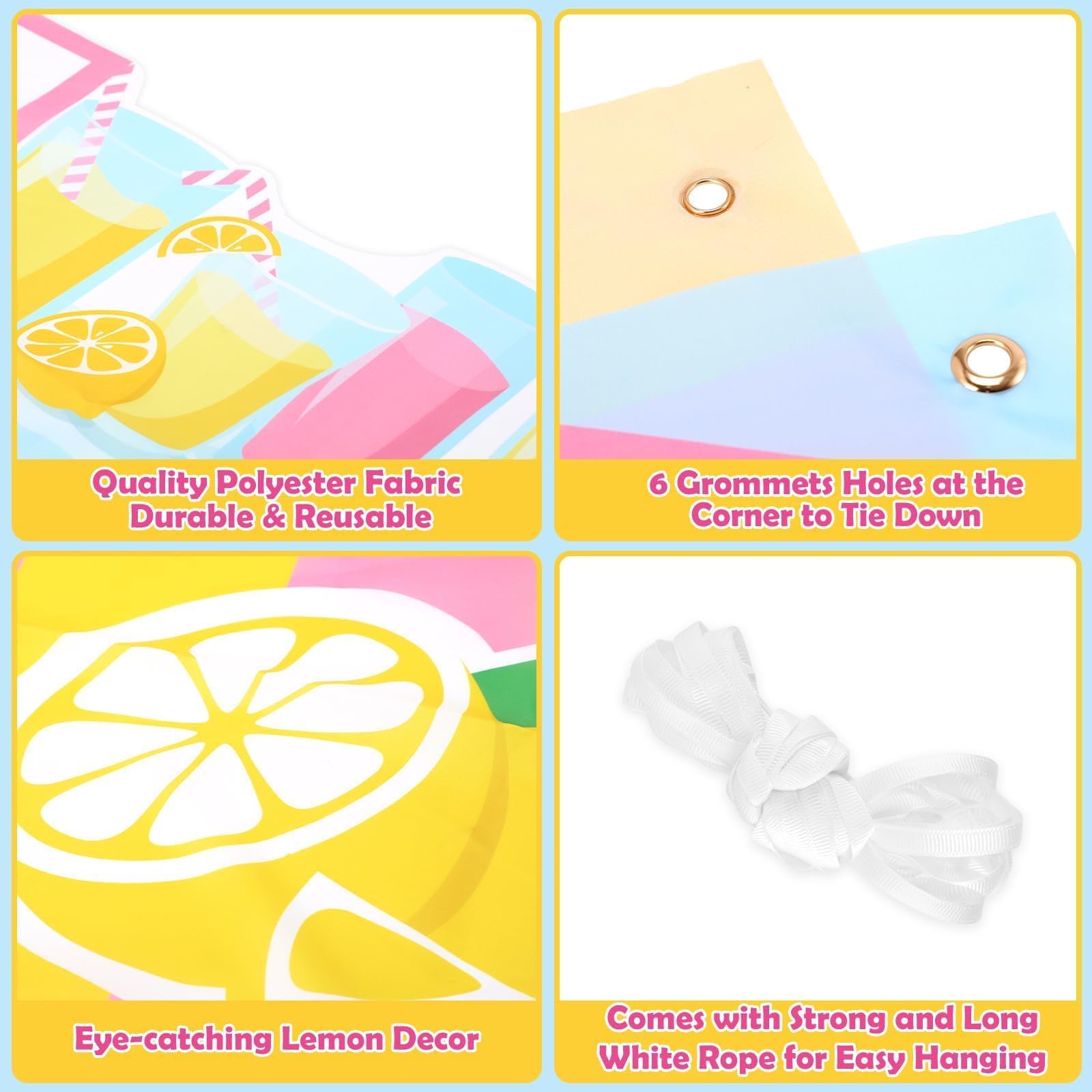 Vansolinne Lemon Party Supplies Lemonade Stand Backdrop Banner Lemon Photo Booth Props Decorations Fabric Selfie Frame Prop for Summer Birthday Bridal Baby Shower Supplies
