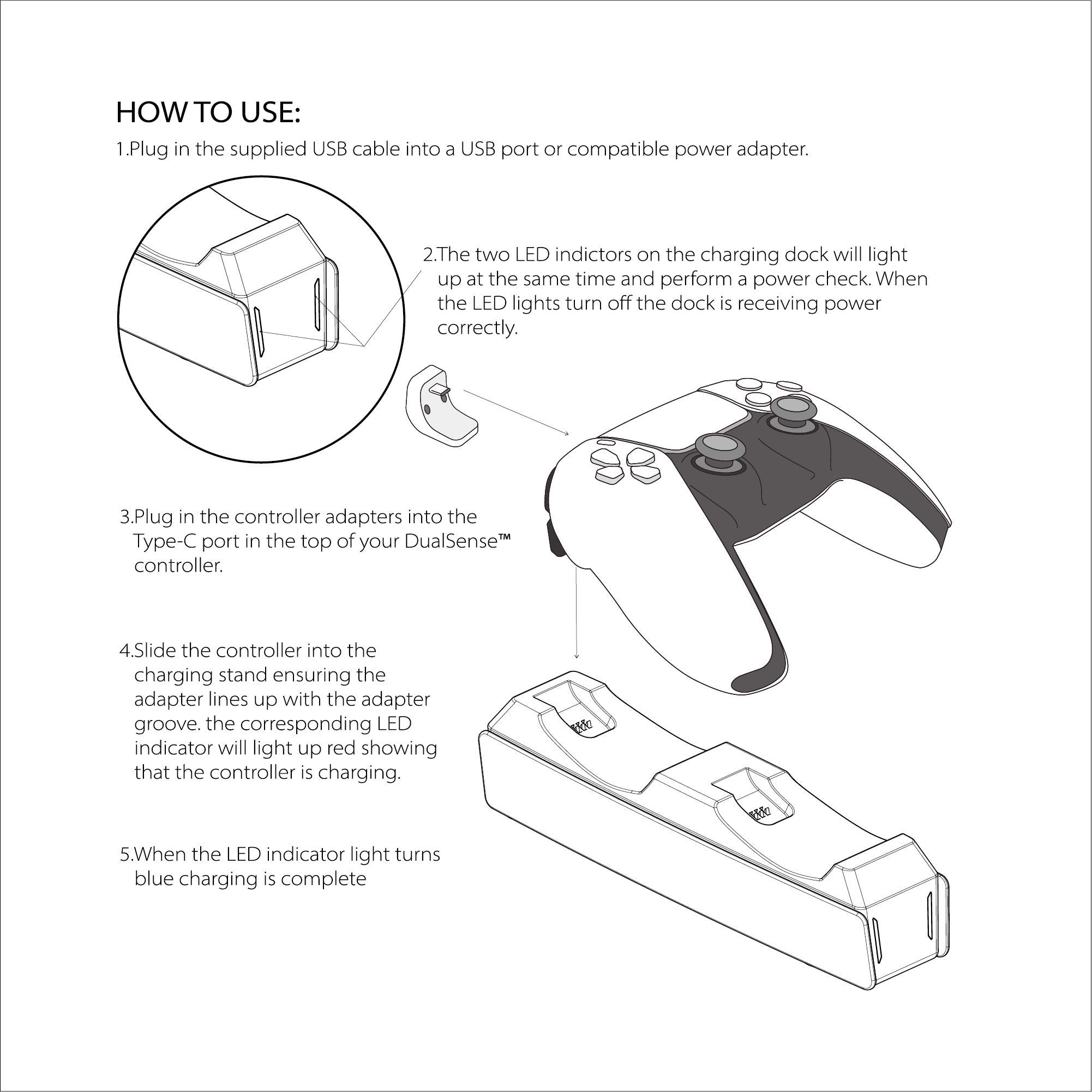 Gtcoupe Dual Ps5 Controller Charging Station Dock, Fast Charging Station for Dualsense Playstation 5 Controller, Playstation 5 Accessories Charger