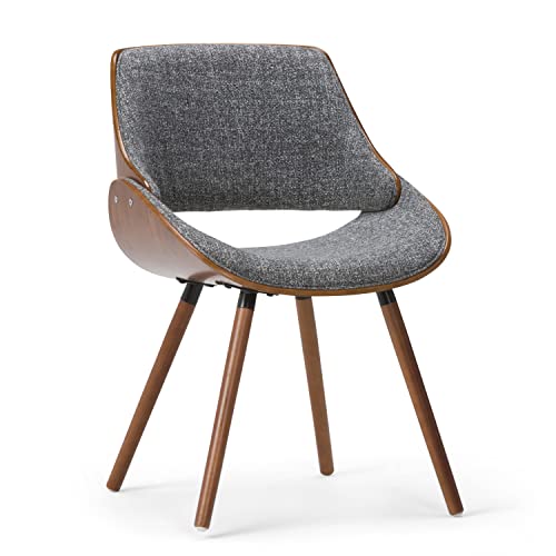 SIMPLIHOME Malden 18 Inch Mid Century Modern Bentwood Dining Chair with Wood Back in Grey Woven Fabric, For the Dining Room