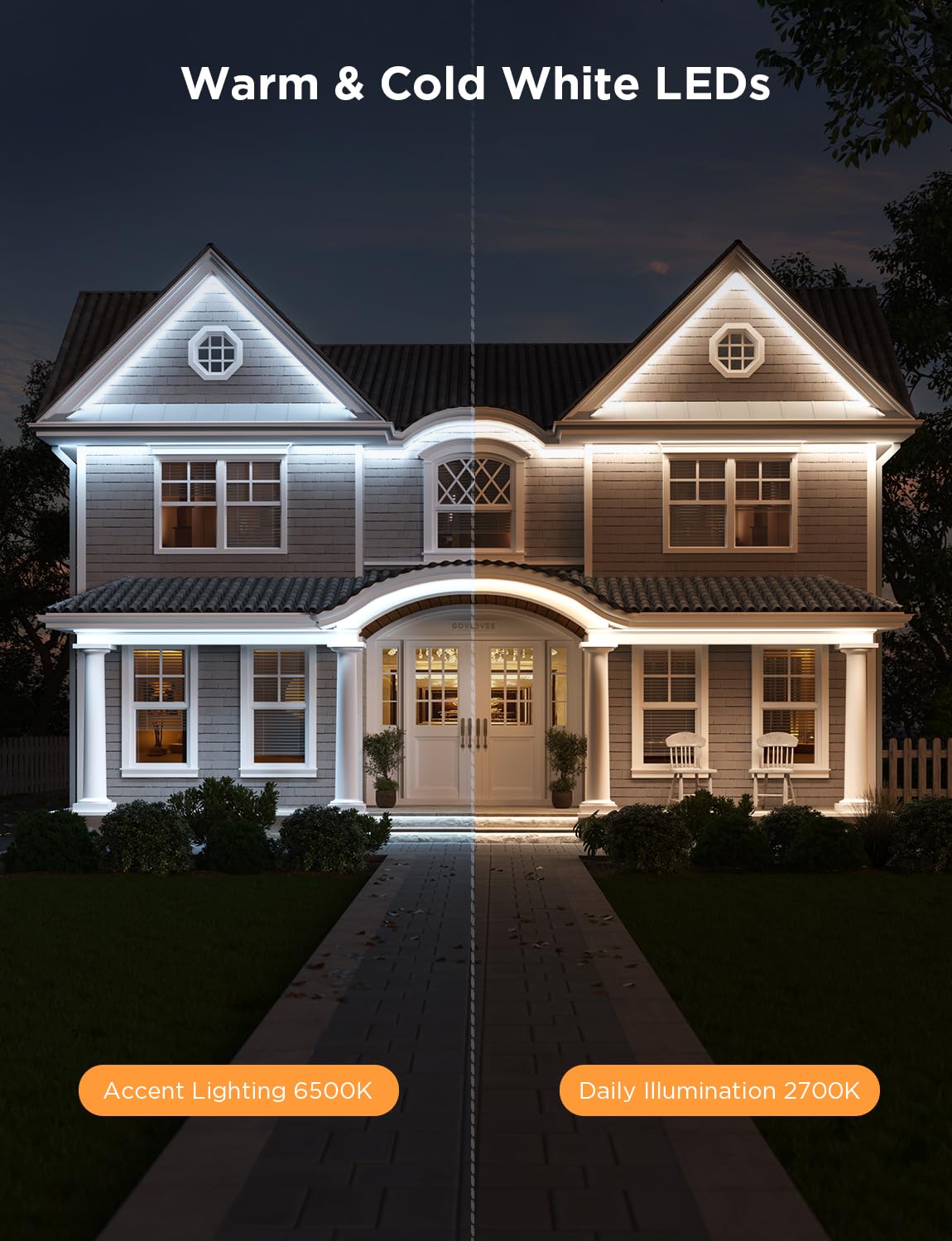 Govee RGBIC Pro Outdoor Strip Lights with Warm and Cold White, 32.8ft WiFi Outdoor LED Eave Lights Waterproof, Outdoor Lights Work with Alexa, App Control for Eave, Stairs, Porch