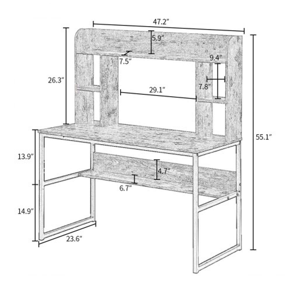 Home Office Desk, 47 inch Modern Simple Style Laptop Table, Multipurpose PC Workstation, Computer Desk with Hutch and Bookshelf