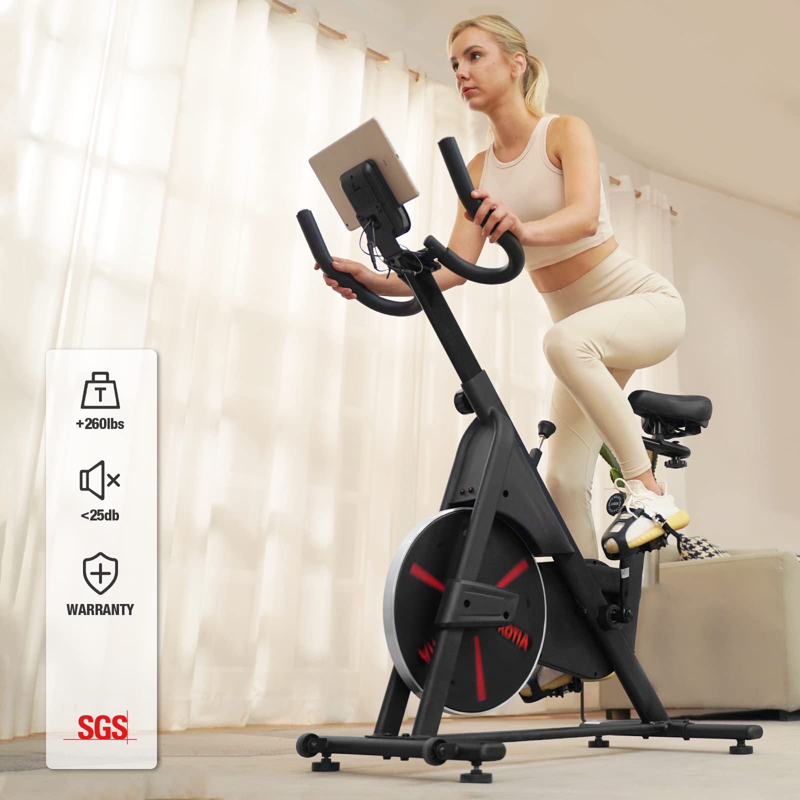 kotia Stationary Bike 4D Adjustment Seat Spin Exercise Bikes with Adjustable Feet 260lbs Capacity Exercise Bikes