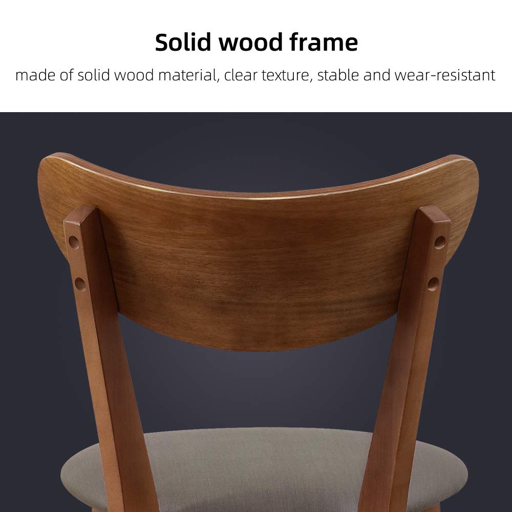 HIPIHOM Solid Wood Living Room Dining Chair Walnut Finish with Elastic Foam Mat for Desk Home (2-Pack)