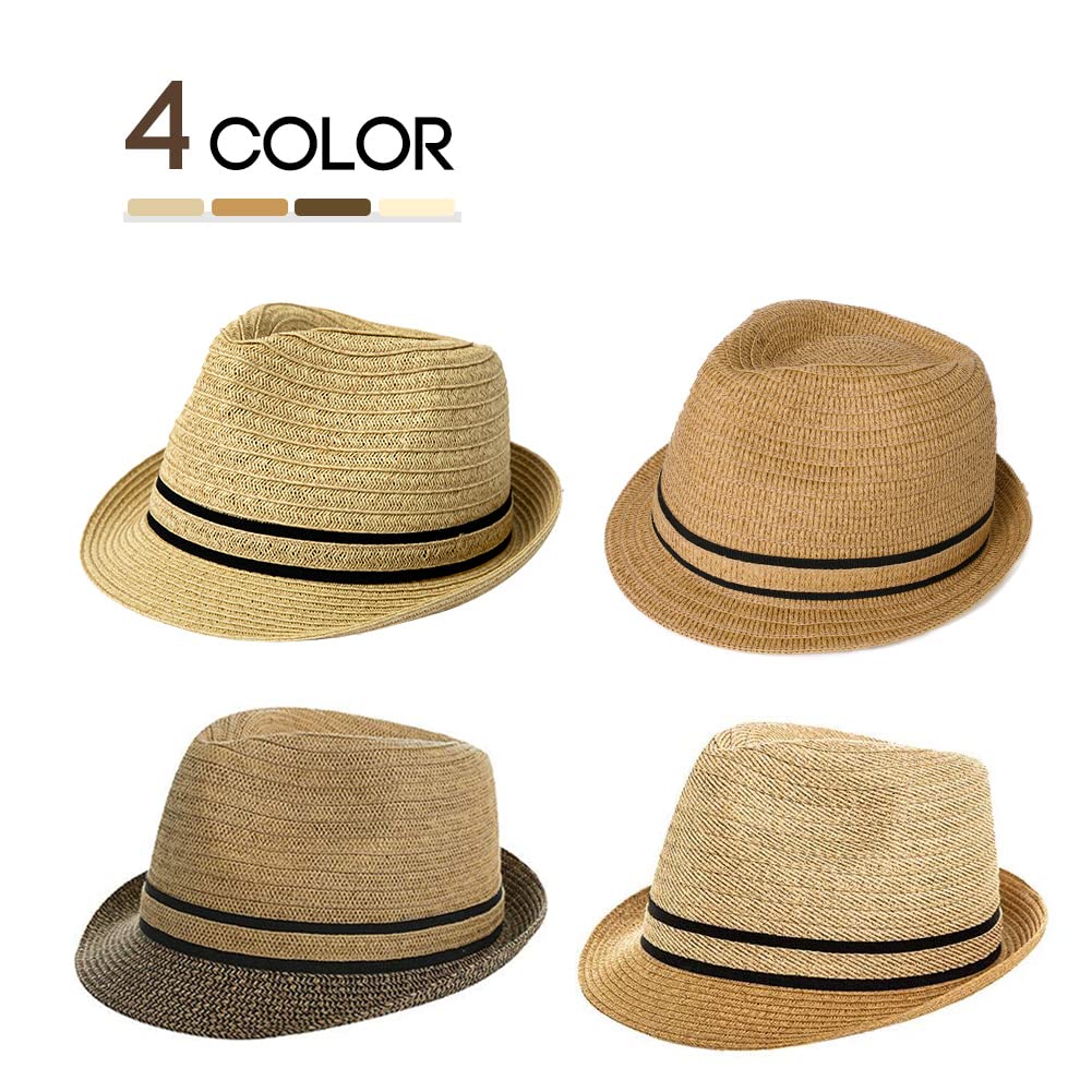 Jeff & Aimy 1920s Straw Panama Fedora Hat Cap for Men 1920s Gatsby Derby Hat for Womens Coffee Large