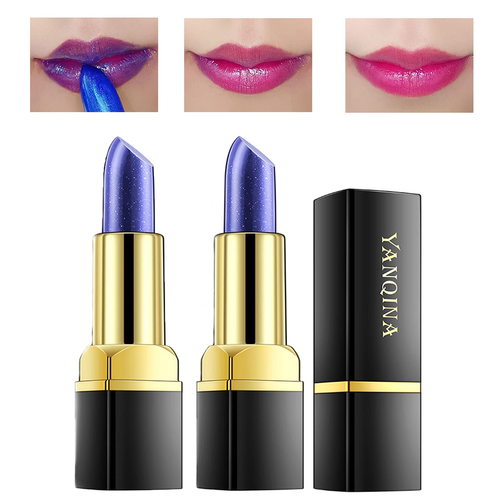 Gireatick 2Pcs Magic Color Change Lipstick Set, Blue Changed into Pink Lip Gloss, Moisturizer Long Lasting Nutritious Lip Balm for Women Girls