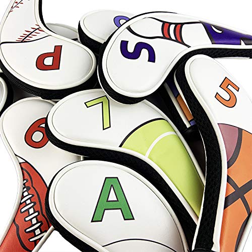 Golf Iron Head Covers 9Pcs/ Set Golf Iron Club Head Covers Handed Zipper Closure Thick Synthetic Leather Fit All Brands Titleist,Callaway,Ping,Taylormade,Cobra Etc. (Black)