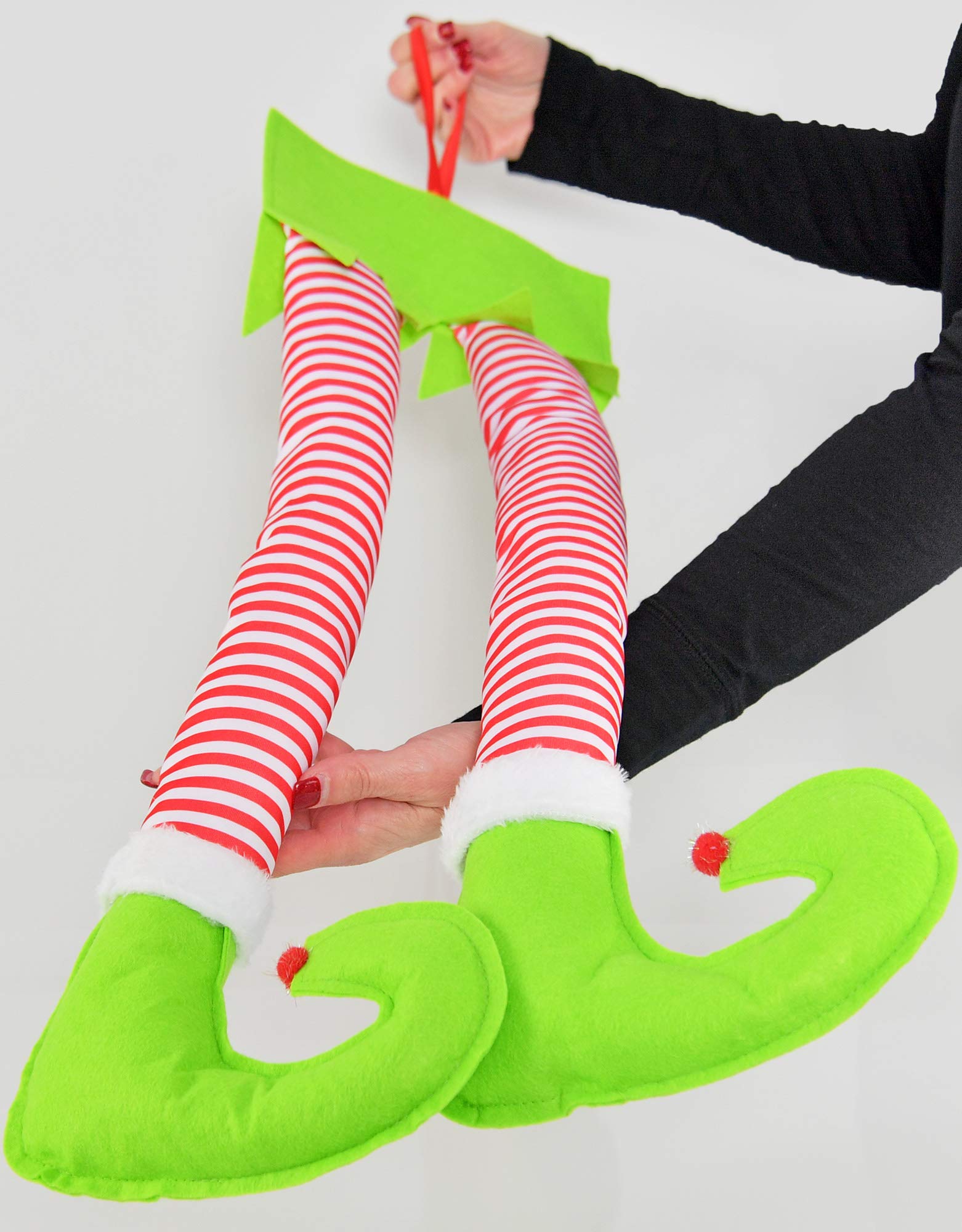 HOME-X Hanging Elf Legs, Christmas Home Decor, Festive Christmas Decorations for The Home or Car, 24" L x 8" W x 2" H, Red/White/Green