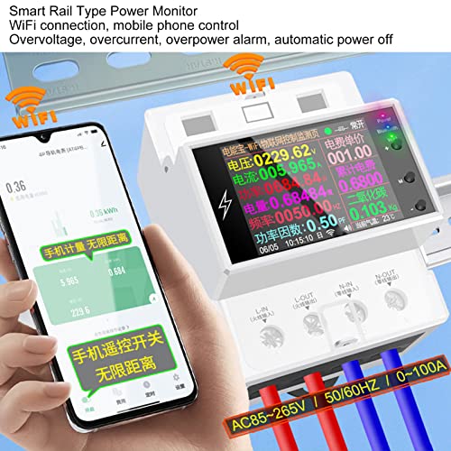 Smart Power Monitor, Multifunctional APP Control Sharing Management AC85β265V WiFi Electric Meter with 2.4in TFT Display for Shopping Mall