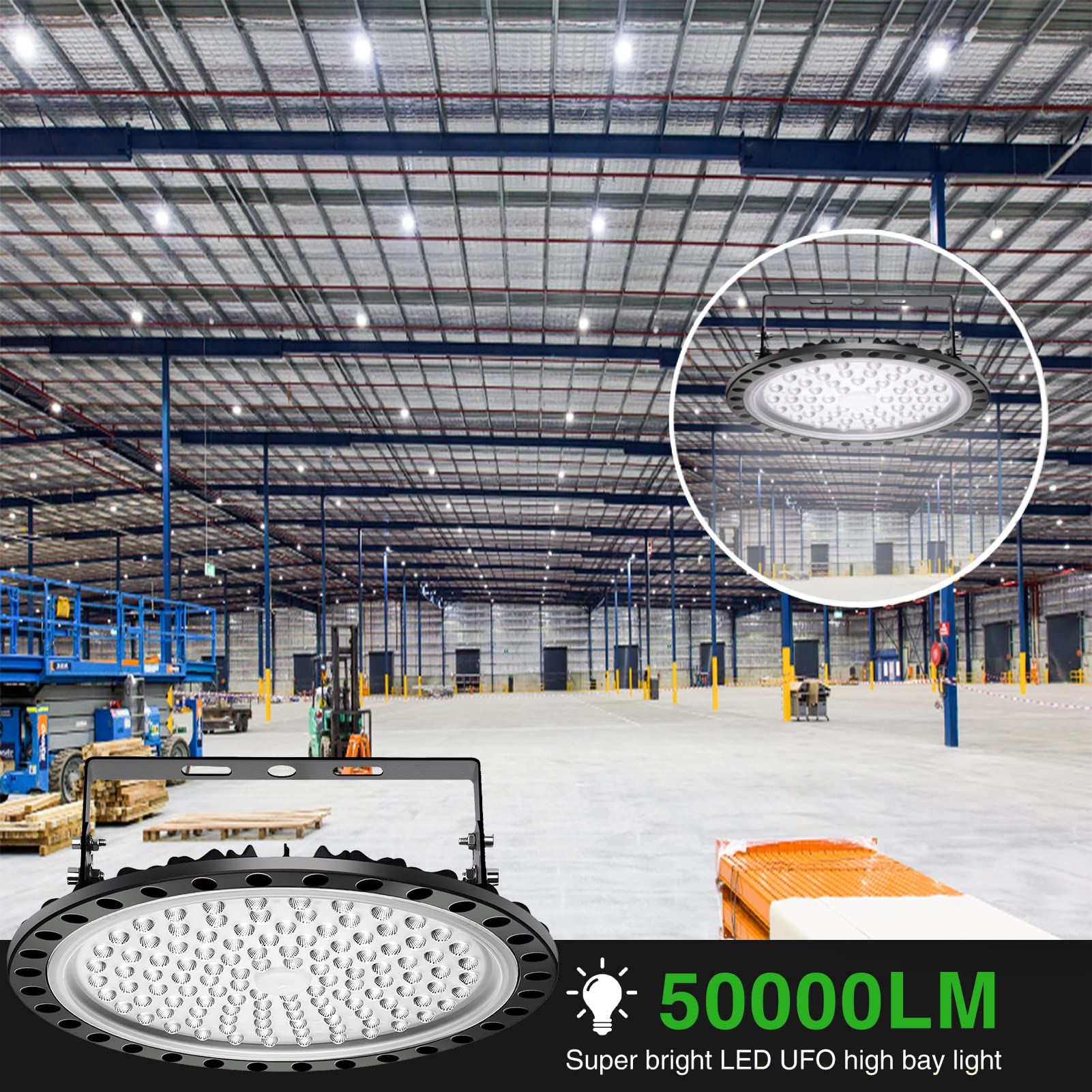Viugreum High Bay LED Shop Lights, 500W UFO LED High Bay Light 50,000LM 120V LED High Bay Lights 5000K Daylight, Alternative to 2000W MH/HPS for Garage Workshop Barn Factory Warehouse - 10 Pack