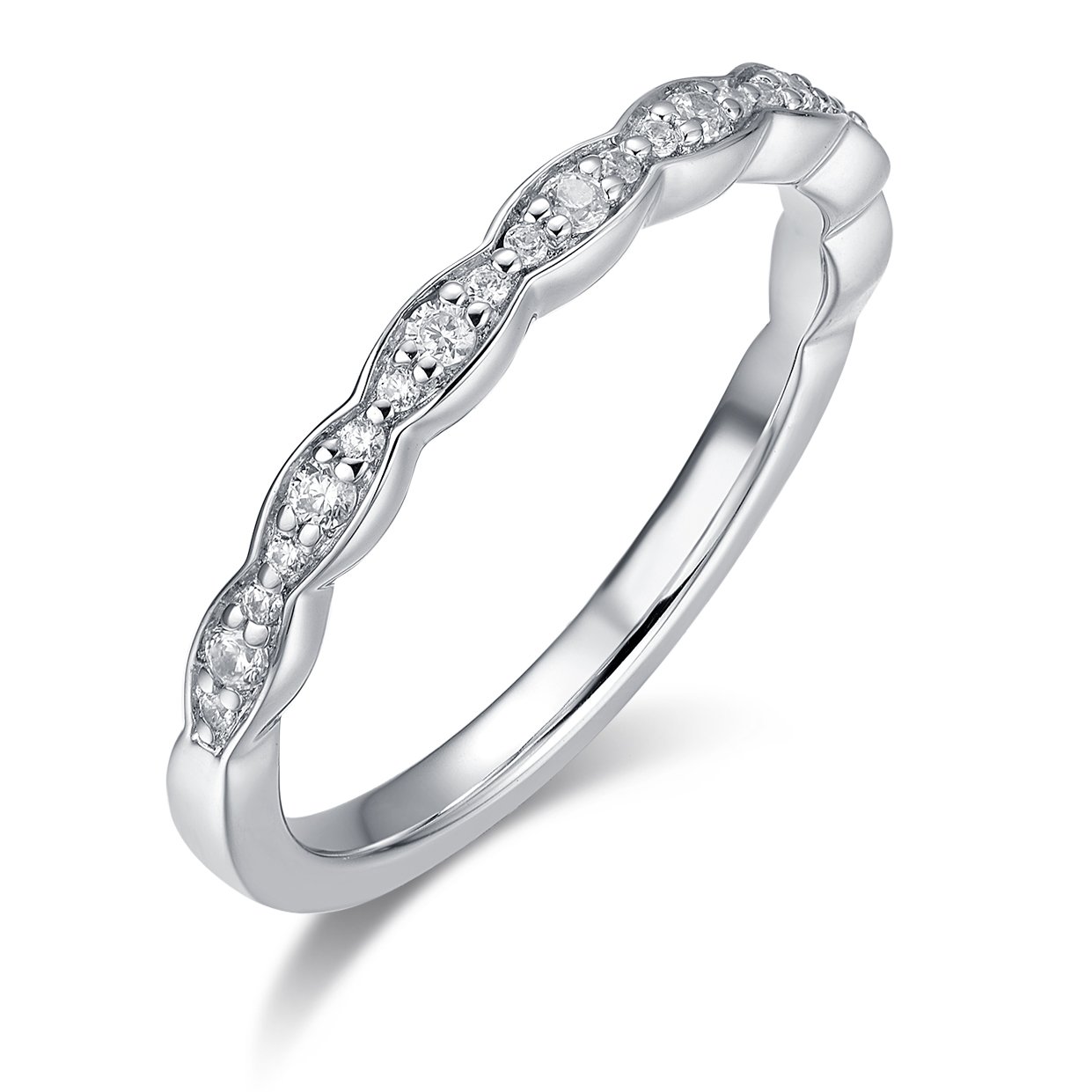 HAFEEZ CENTER Marquise Design Stackable Micropave Simulated Diamond Cubic Zirconia CZ Wedding Band Eternity Ring, Rhodium Plated Sterling Silver (8)