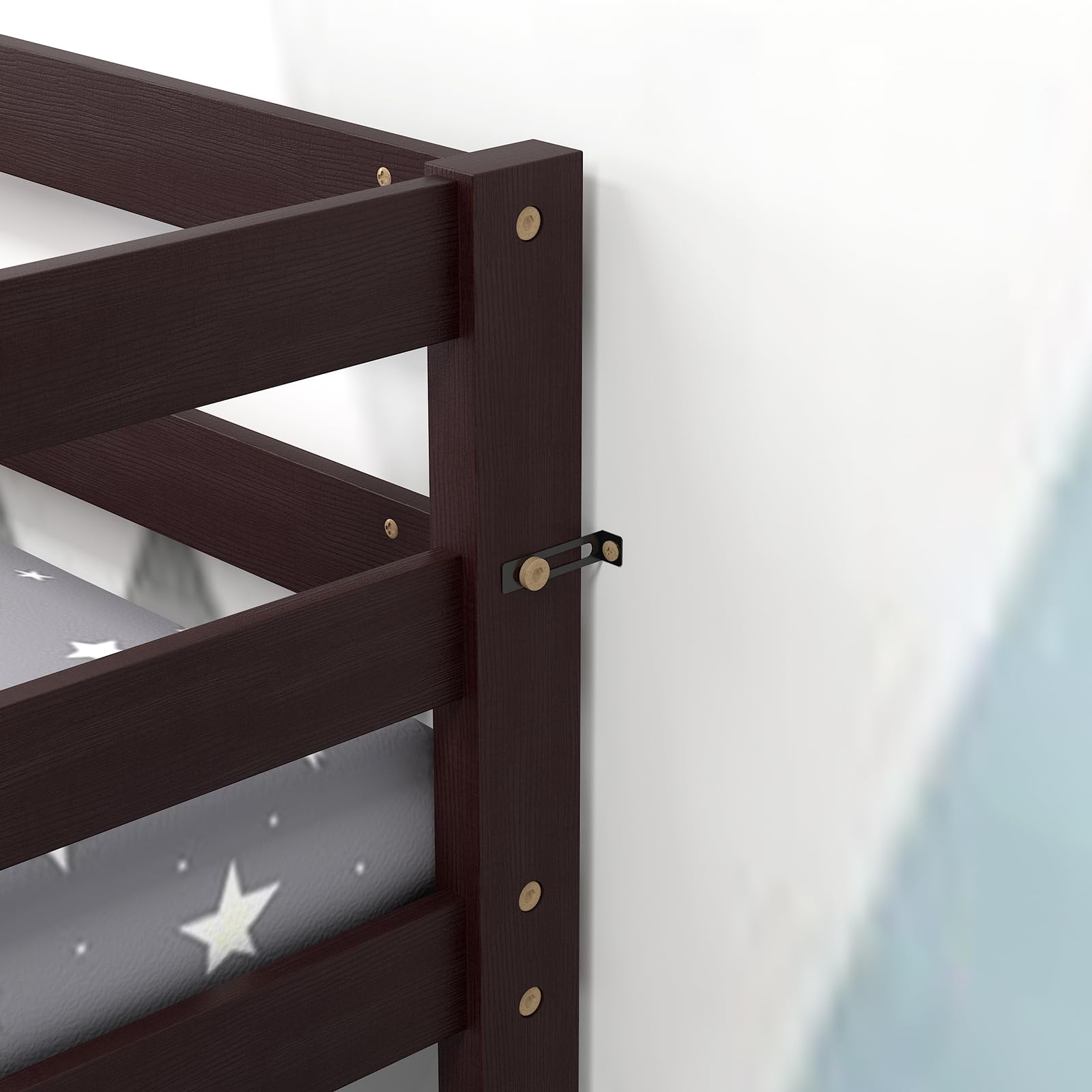 Giantex Bunk Bed Twin Over Twin White, Solid Wood Bunk Bed with Sturdy Ladder & 12 Inch Safety Guard Rails, Twin Size Wood Bed Frame for Dormitory, No Box Spring Needed, Bunk Beds for Kids Teens