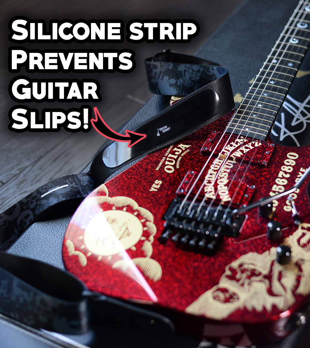 Guitar Gummy™ The ORIGINAL Guitar Strap Non Slip Grip Strip Pad; Prevent Neck Dive - SET of 4 PIECES; Large Black (Black)