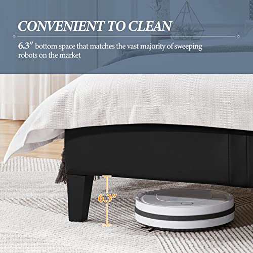 Yaheetech Full Bed Frame Faux Leather Upholstered Platform Bed with Height-Adjustable Headboard, Button Tufting & Nailhead Trim/Noise-Free/Wood Slats Support/No Box Spring Needed, Black Full Bed