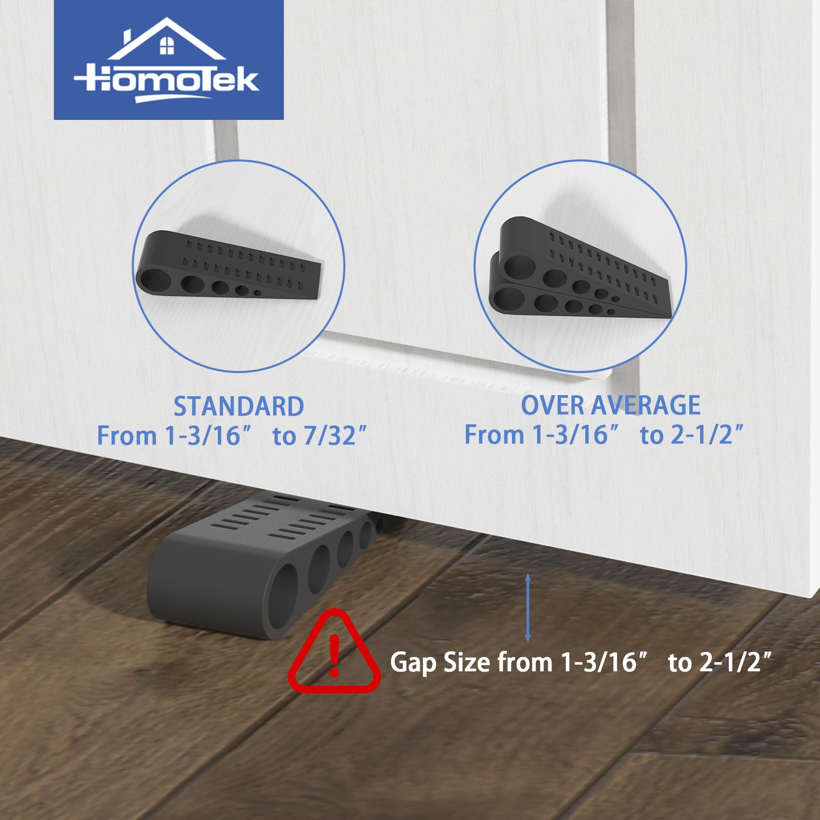 HOMOTEK 2 Pack Wedge Rubber Door Stops Door Chucks Stoppers Wall Protector for Floor & Bottom of Door with Self Adhesive White Holder, 5"x1-9/16"x1-5/16" (Black)