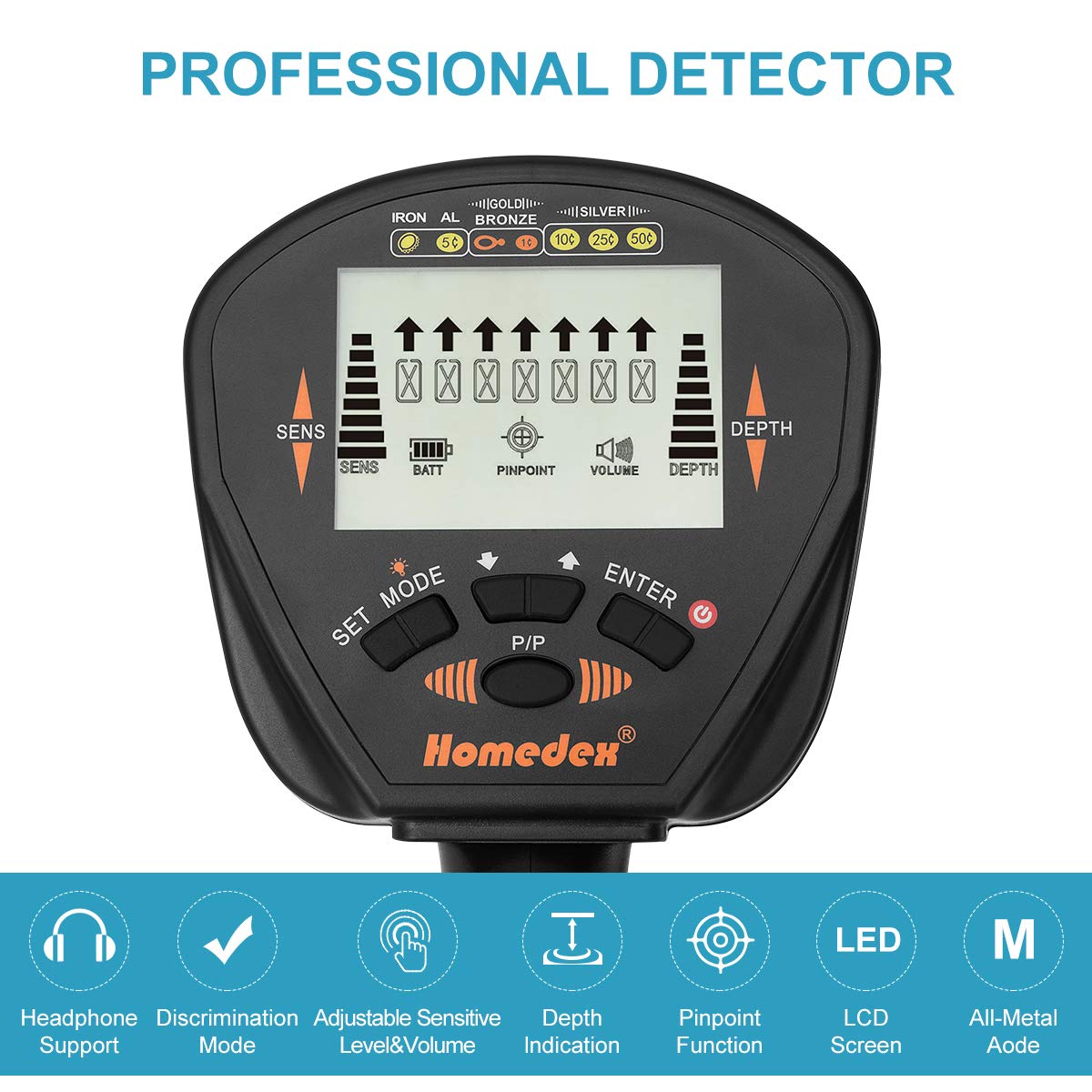 Homedex Metal Detector for Adults Kids,Professional Gold Detectors w/High Sensitivity Depth LCD Display,Adjustable Stem,10" Waterproof Search Coil, Metal Detectors