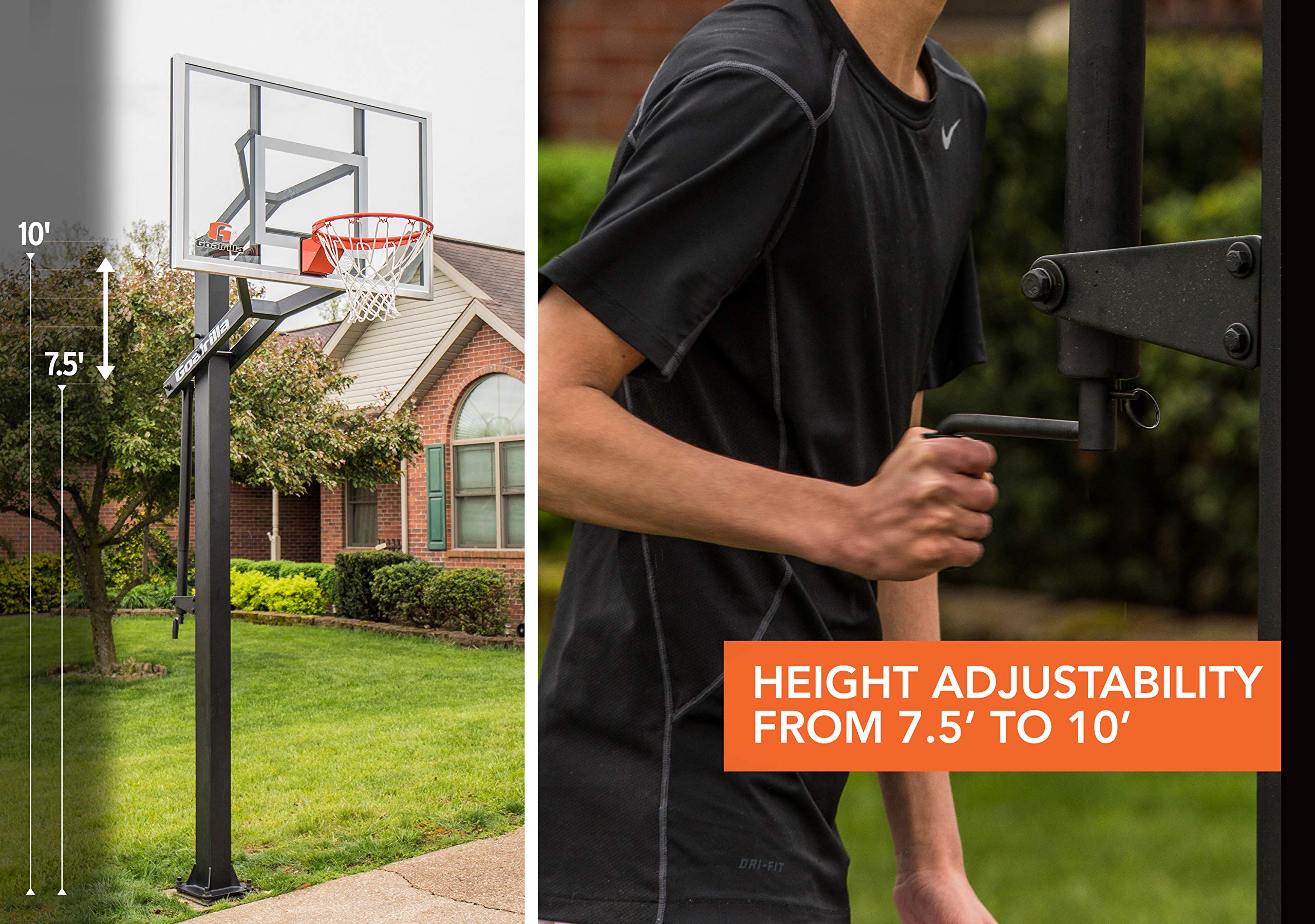 Goalrilla GS54 In Ground Basketball Hoop with Adjustable Height Backboard and Pro-Style, Breakaway Rim