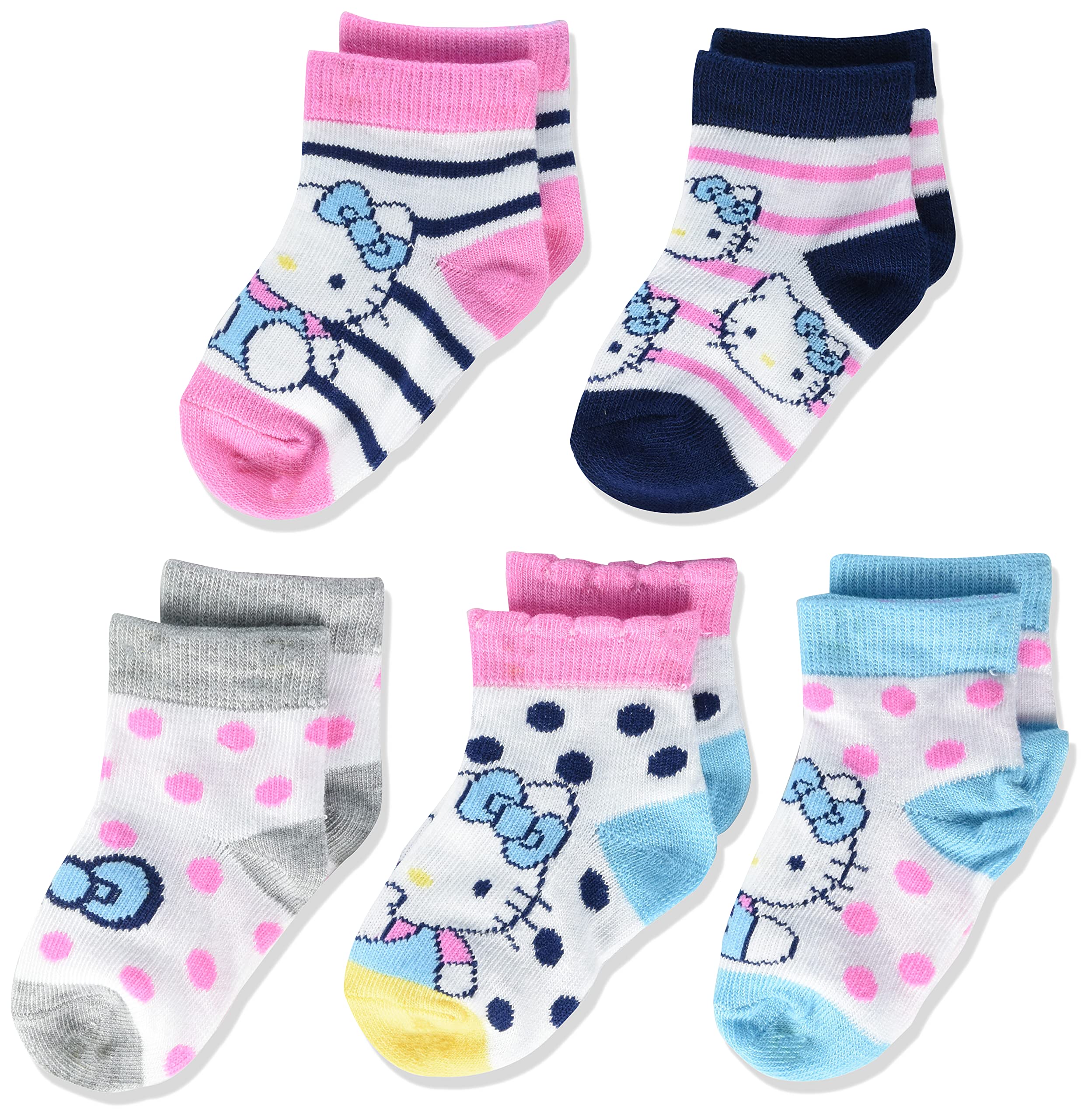 Hello Kitty Baby Girls 5 Pack Shorty Socks, Pink, 12-24 Months US
