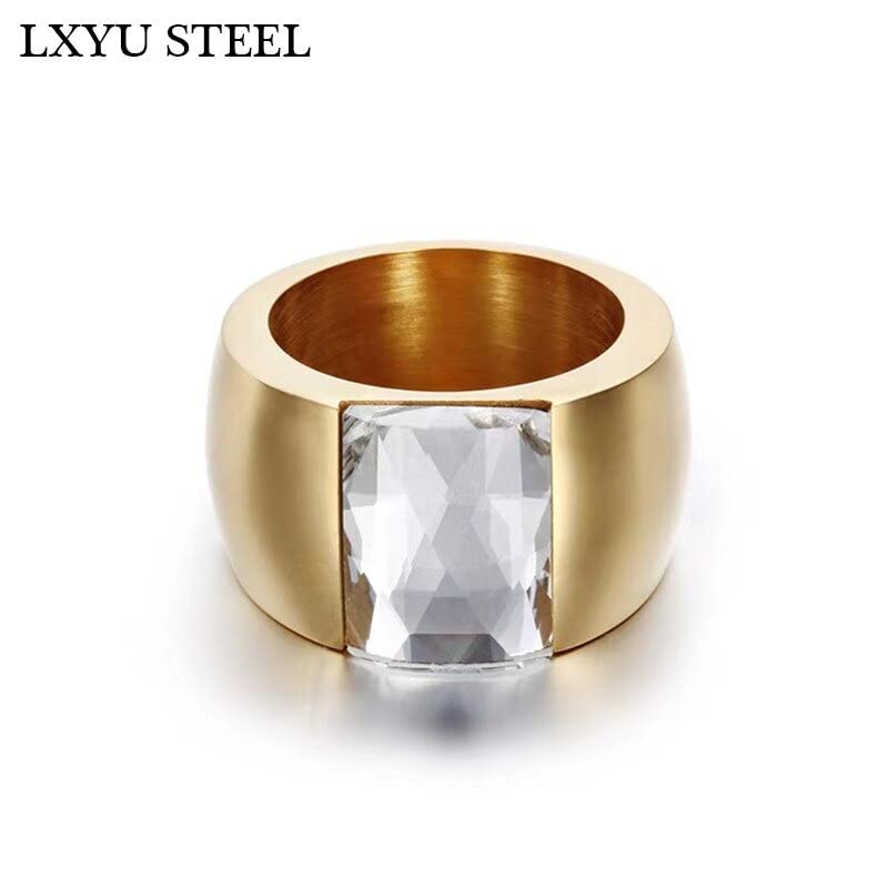 LAVIEST-Stainless Steel Ring Austrian Crystal White Blue Black Grey Stone Rings Female Titanium Gold Wedding Ring