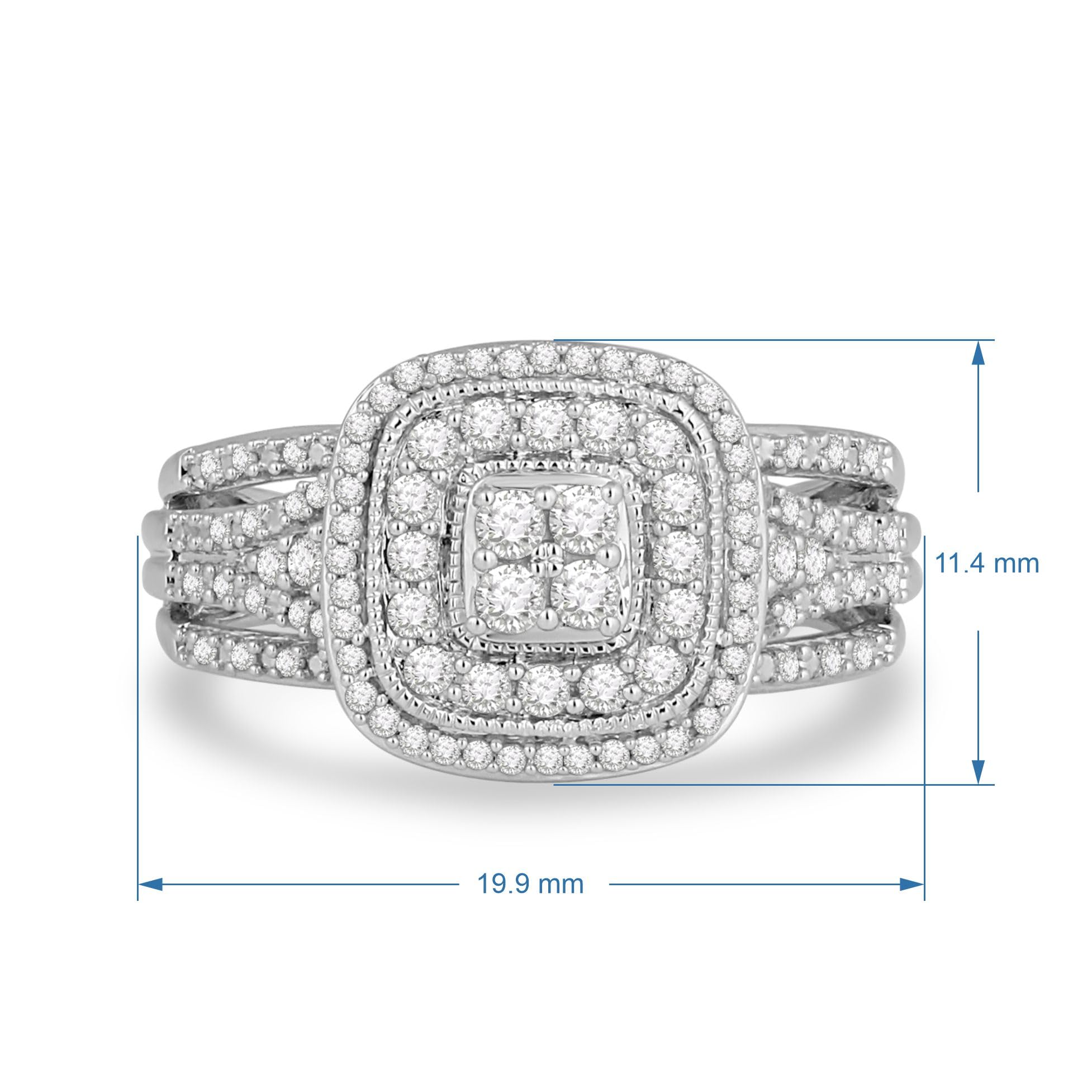 Jewelili Sterling Silver 1/2 Cttw Natural White Round Diamond Engagement Ring Size 7