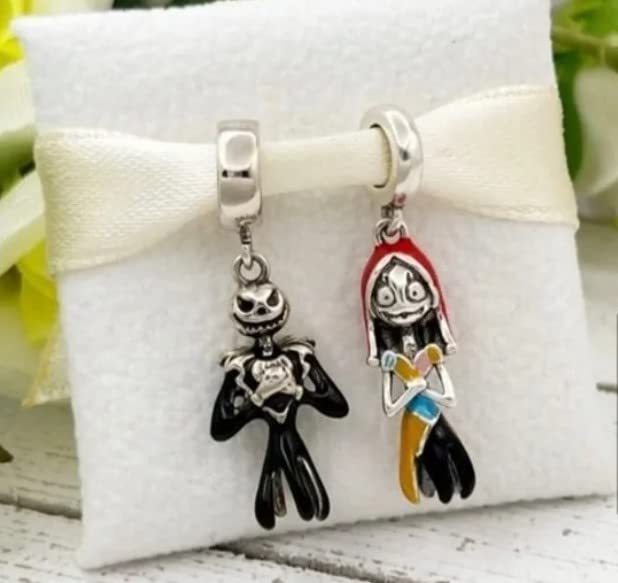 Jack skellington dangle charm nightmare Before Christmas 925 sterling silver bracelet necklace, Black