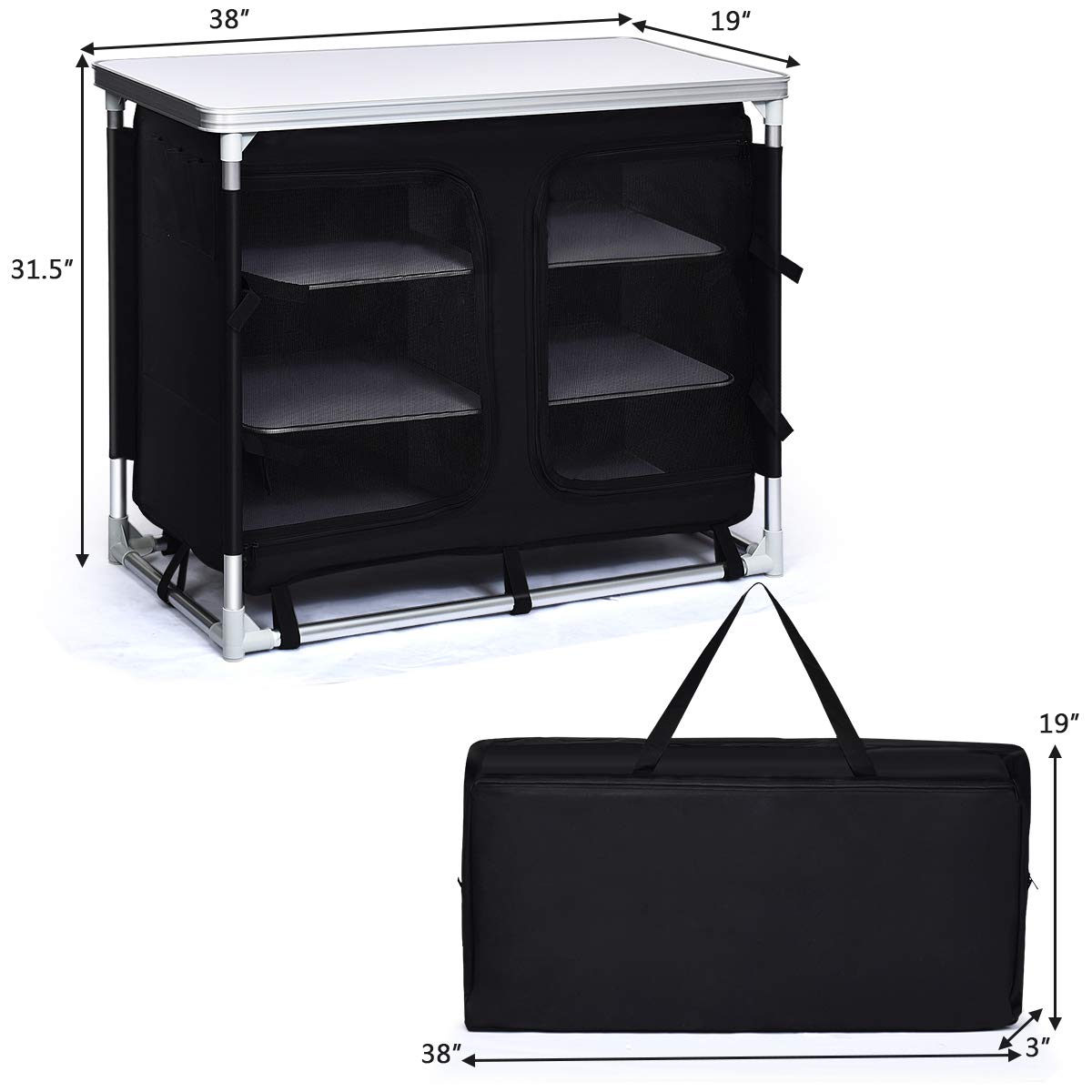 Giantex Camping Cook Table Kitchen Station with Storage Organizer and Carrying Bag, for BBQ Party Picnics Backyards and Tailgating, Portable Outdoor Aluminum Cooking BBQ Table (Black)