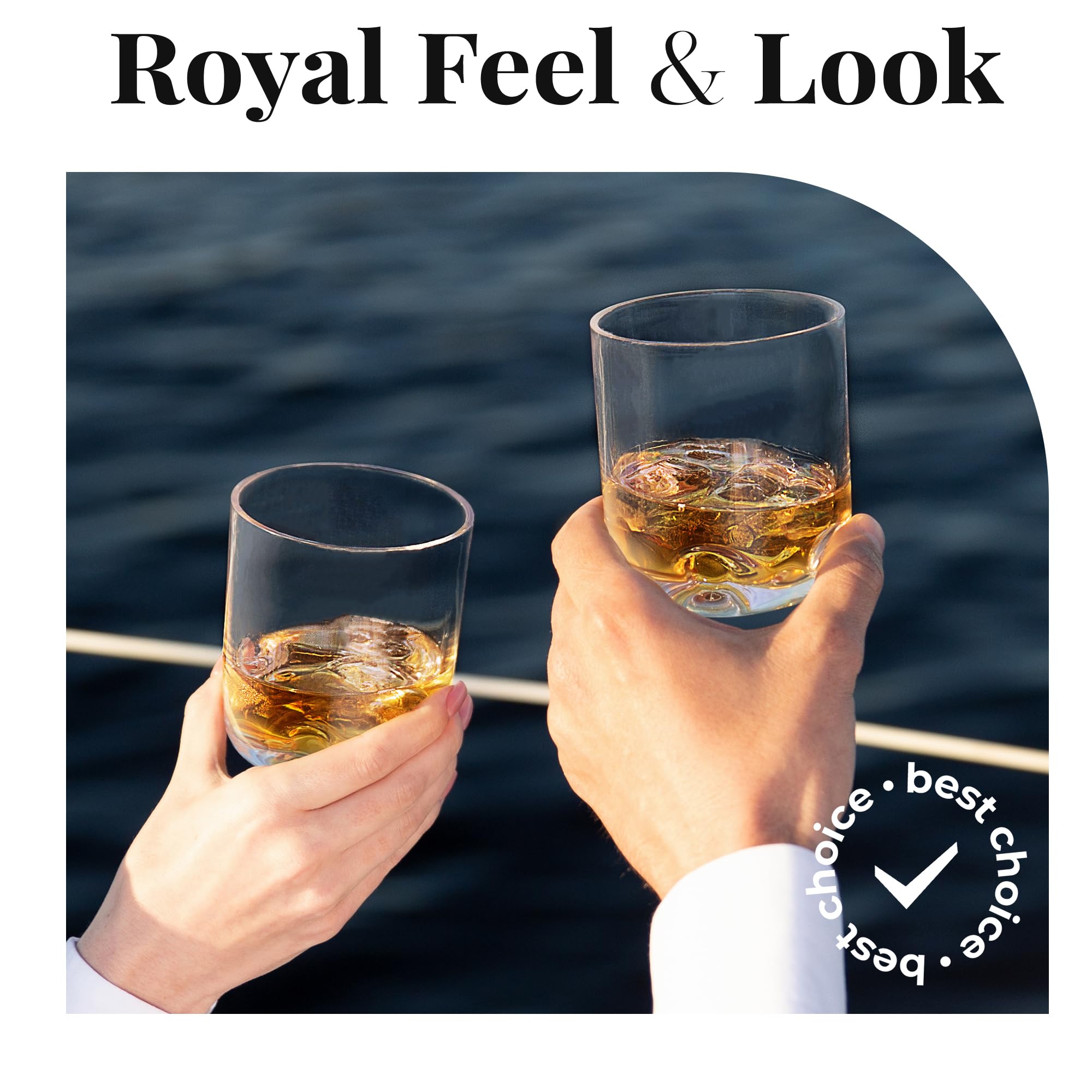 Vivocci Unbreakable Tritan Plastic 12.5 oz Whiskey & Double Old Fashioned Bar Glasses - Thumb Indent Heavy Base - Ideal for Bourbon & Scotch - Upscale Men's Gift - Dishwasher Safe Barware - Set of 4