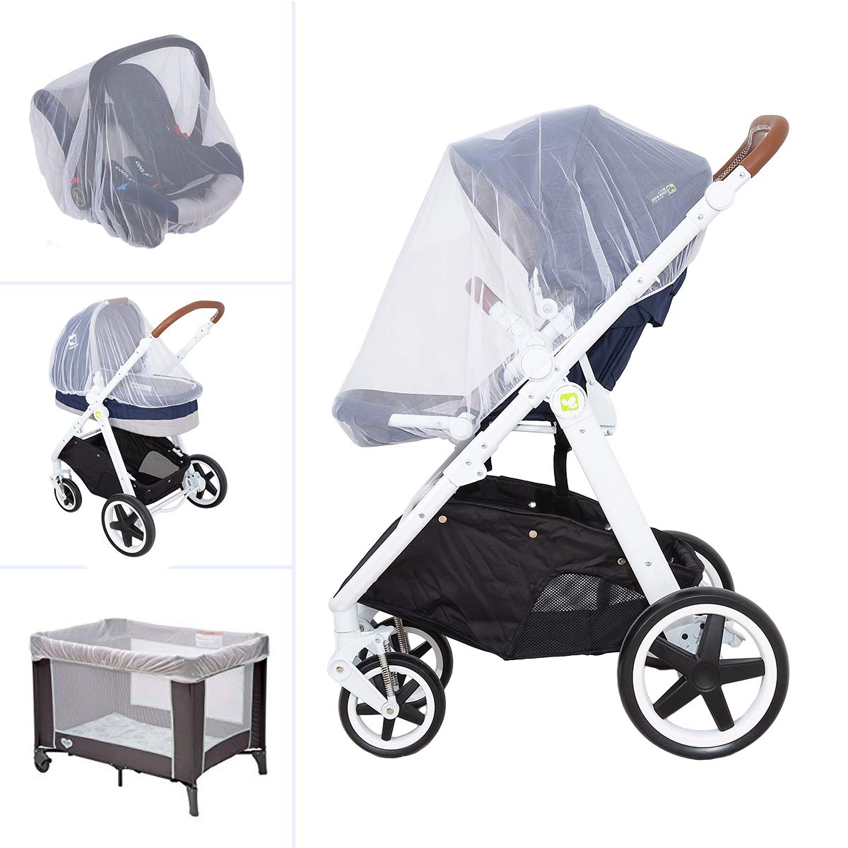 Hrzeem Baby Stroller Mosquito net Full Cover Encryption Breathable Summer Travel and Indoor (White)