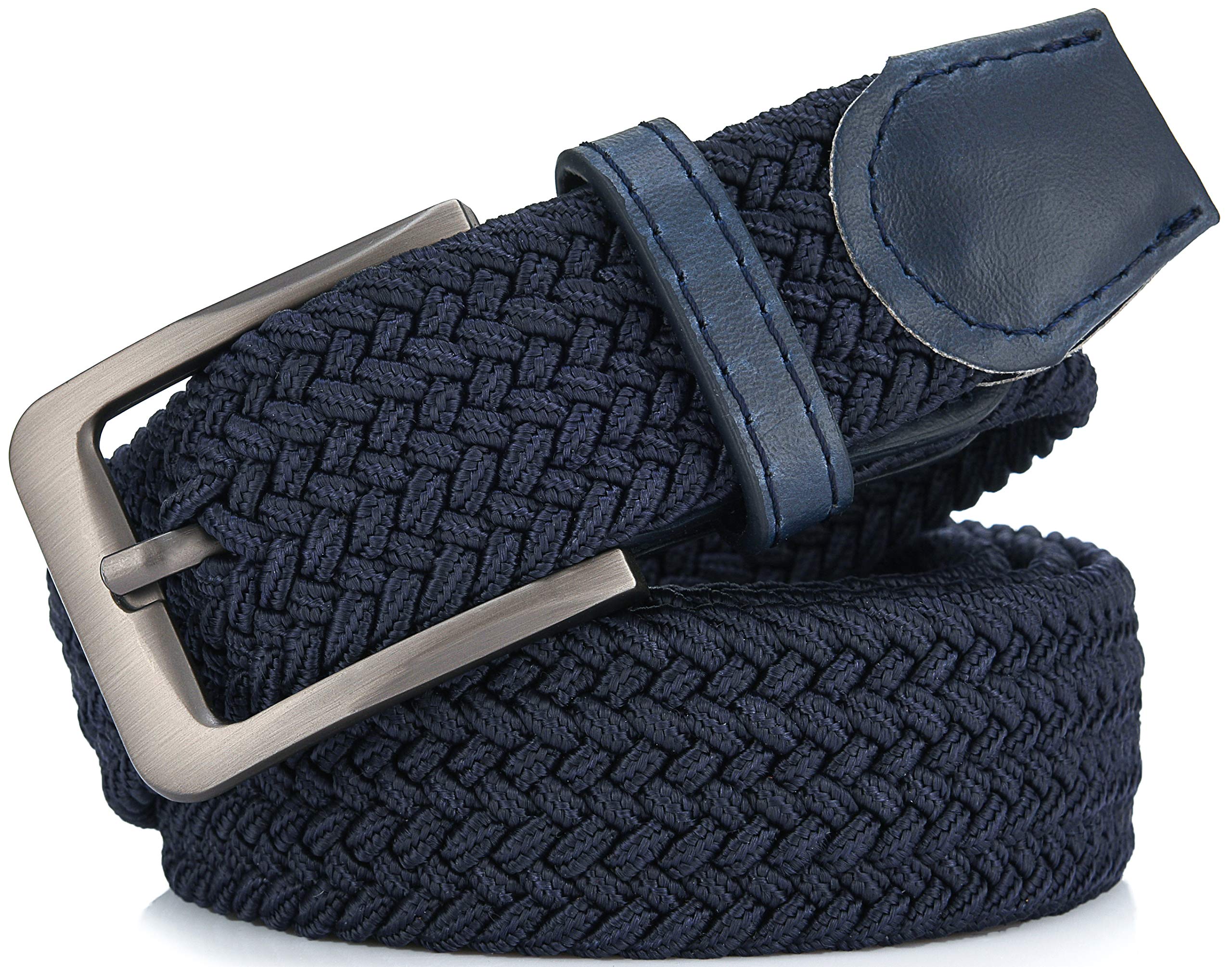 GALLERY SEVEN Woven Elastic Braided Belt For Men - Fabric Stretch Casual Belt - Navy - Medium (36-40")