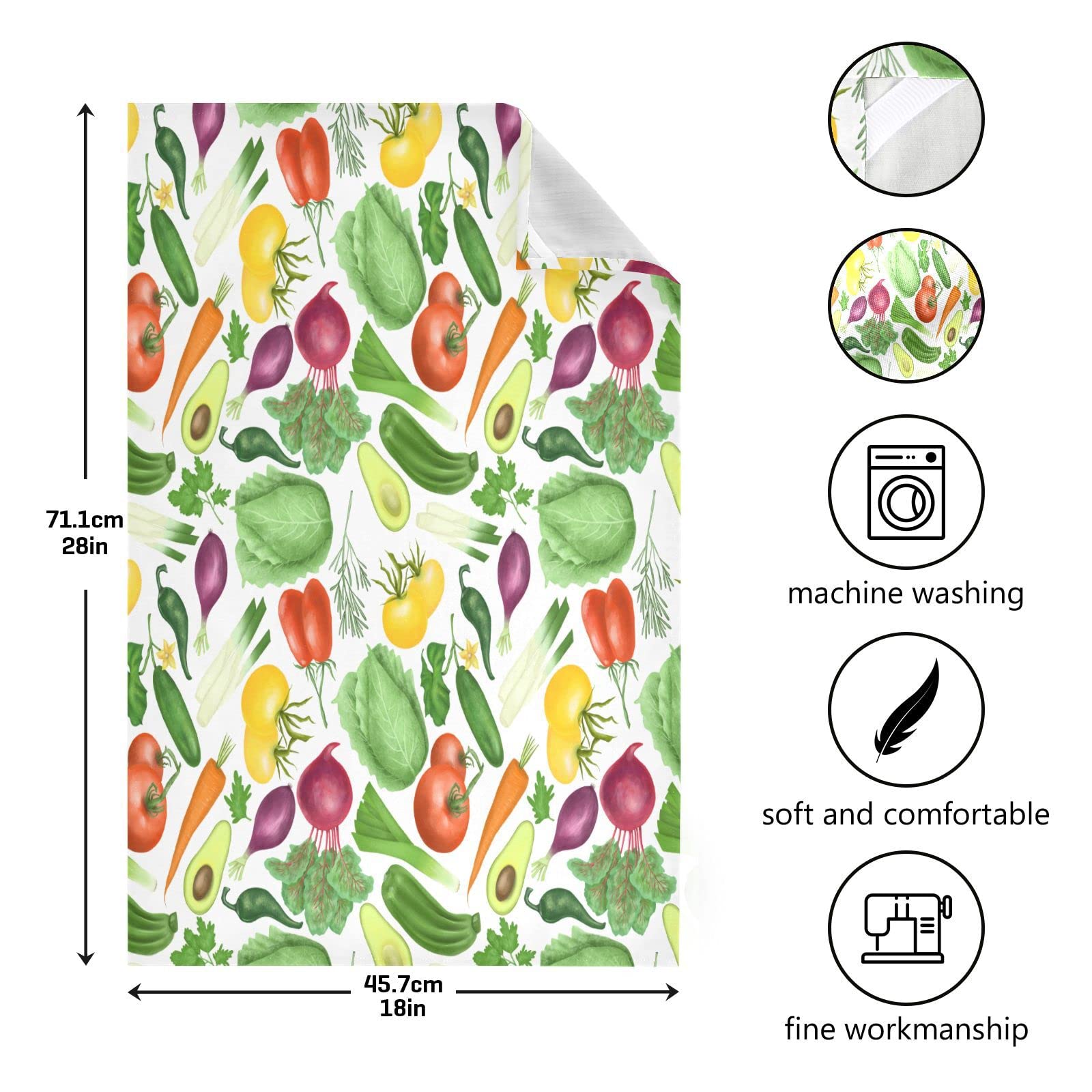 JSTEL Vegetable Kitchen Towels Set of 4,Quick Dry Dish Drying Towels Rectangle 18x28 inch Microfiber Kitchen Hand Towels Vegetable Pattern