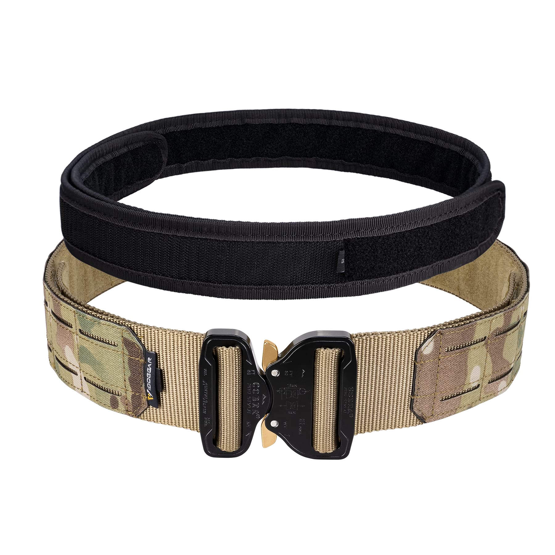 IDOGEAR 2'' Tactical MOLLE Belt Cobra Buckle Belt Laser-Cut Design Heavy Duty Waist Belt Outer & Inner Belt Set (Multi-camo, Large(for Waist 38''-42''))